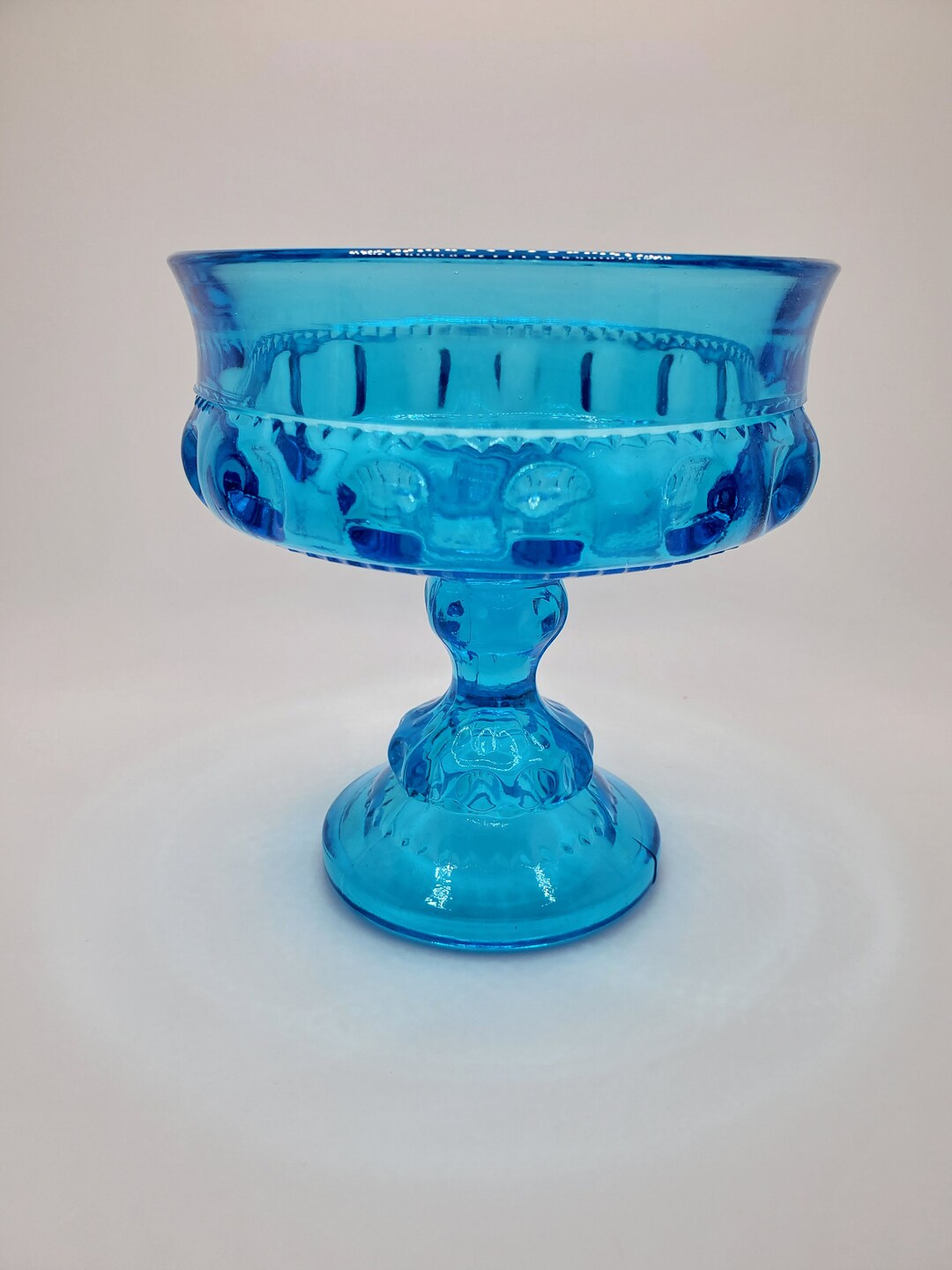 Vintage Indiana Glass Blue Thumbprint Kings Crown Pedestal Candy Dish ...