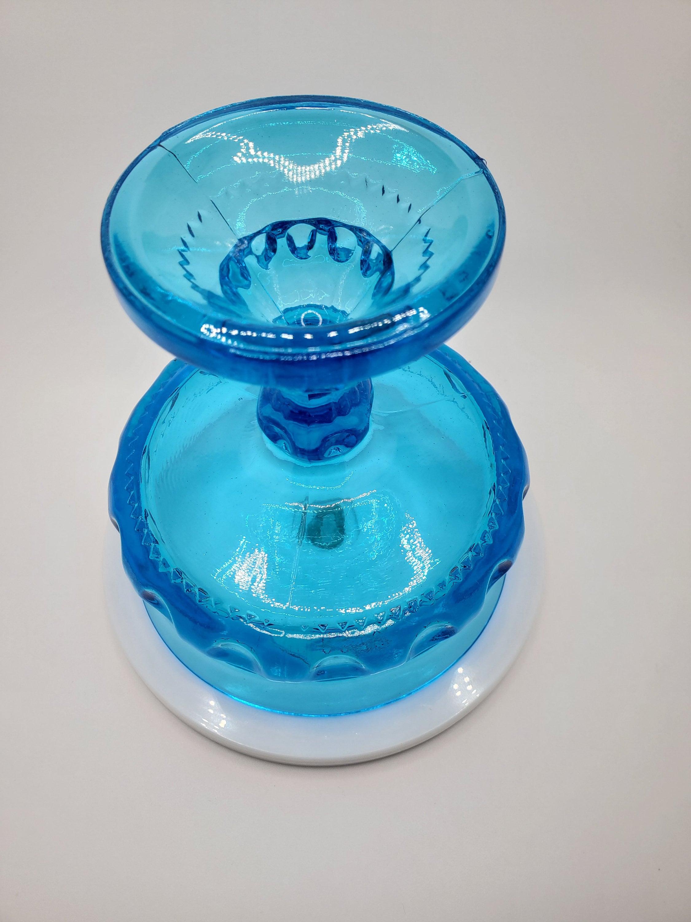 Vintage Indiana Glass Blue Thumbprint Kings Crown Pedestal Candy Dish ...