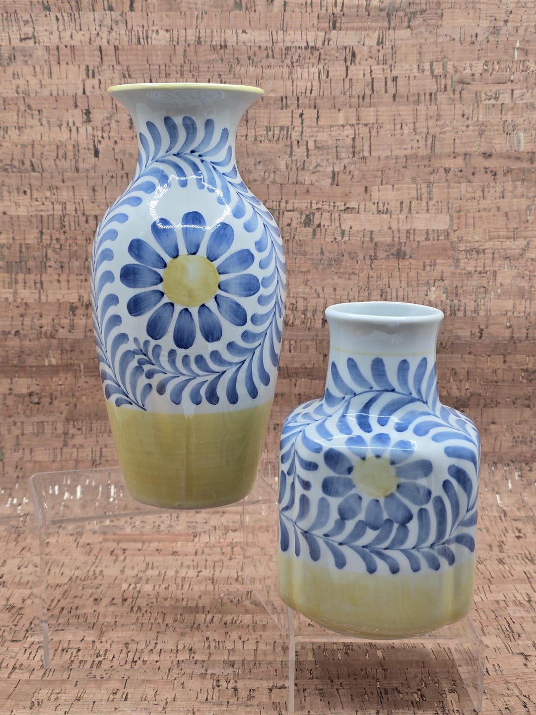 Vintage French Country Vases Pair - Andrea by Sadek - Blue & Yellow ...