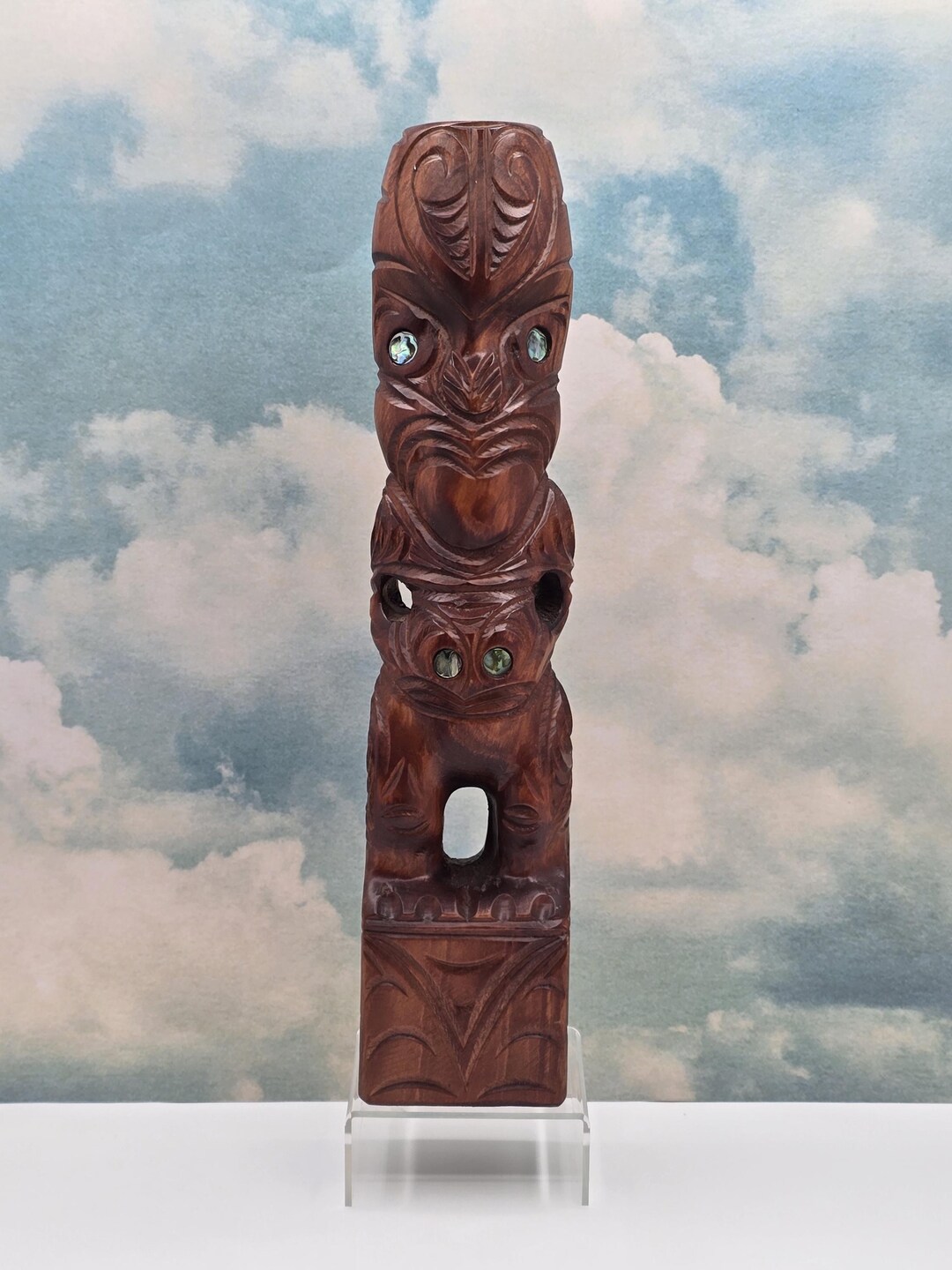 Vintage Māori Tiki Carving: Matai Wood, Paua Shell Eyes - Etsy