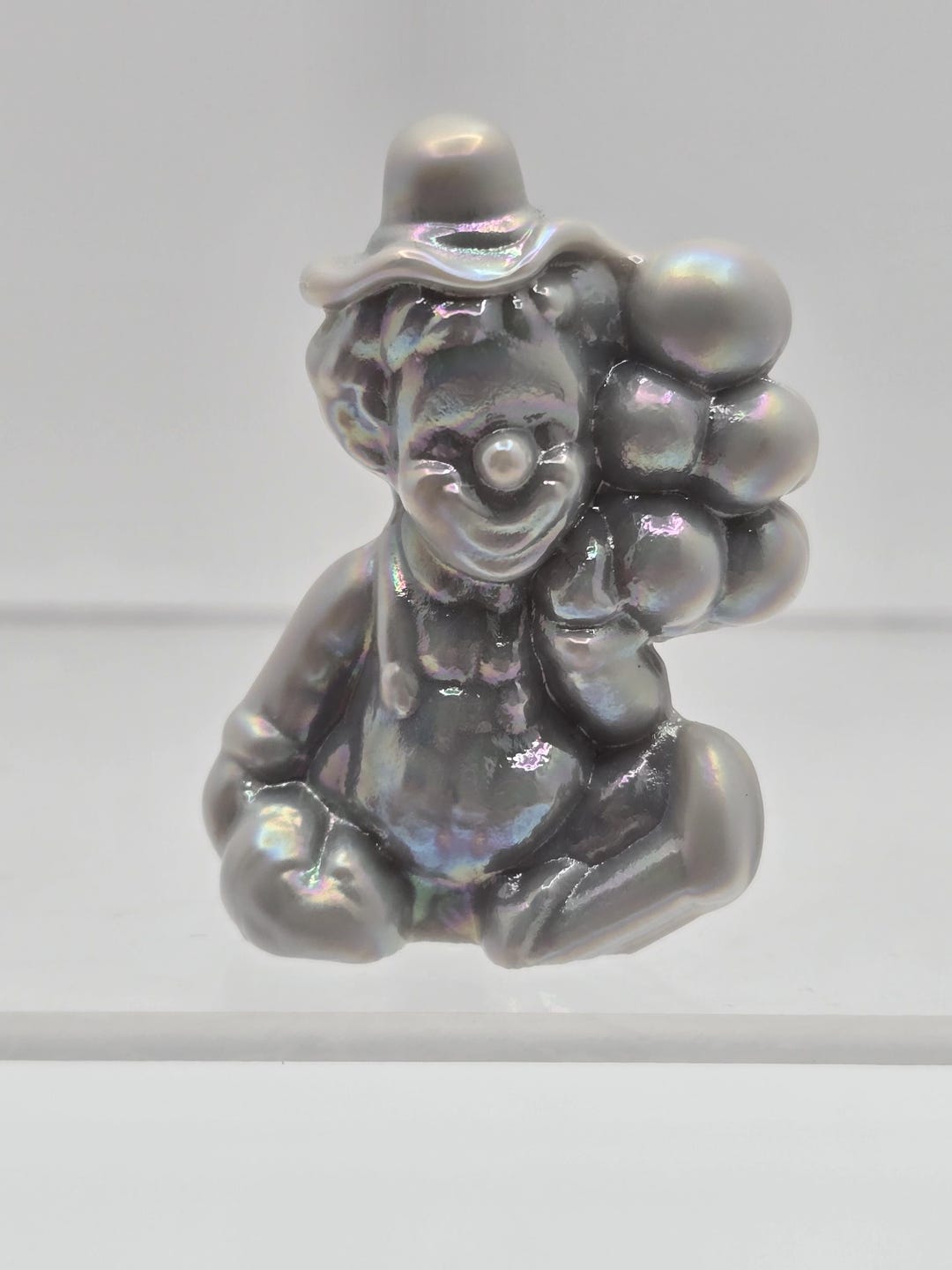 Vintage Mosser Glass Pee Wee Clown Figurine: Silver Opalescent "z ...