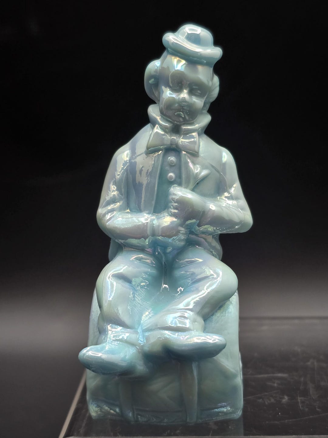Vintage Mosser Glass Poko Clown Figurine: Blue Carnival Iridescent ...