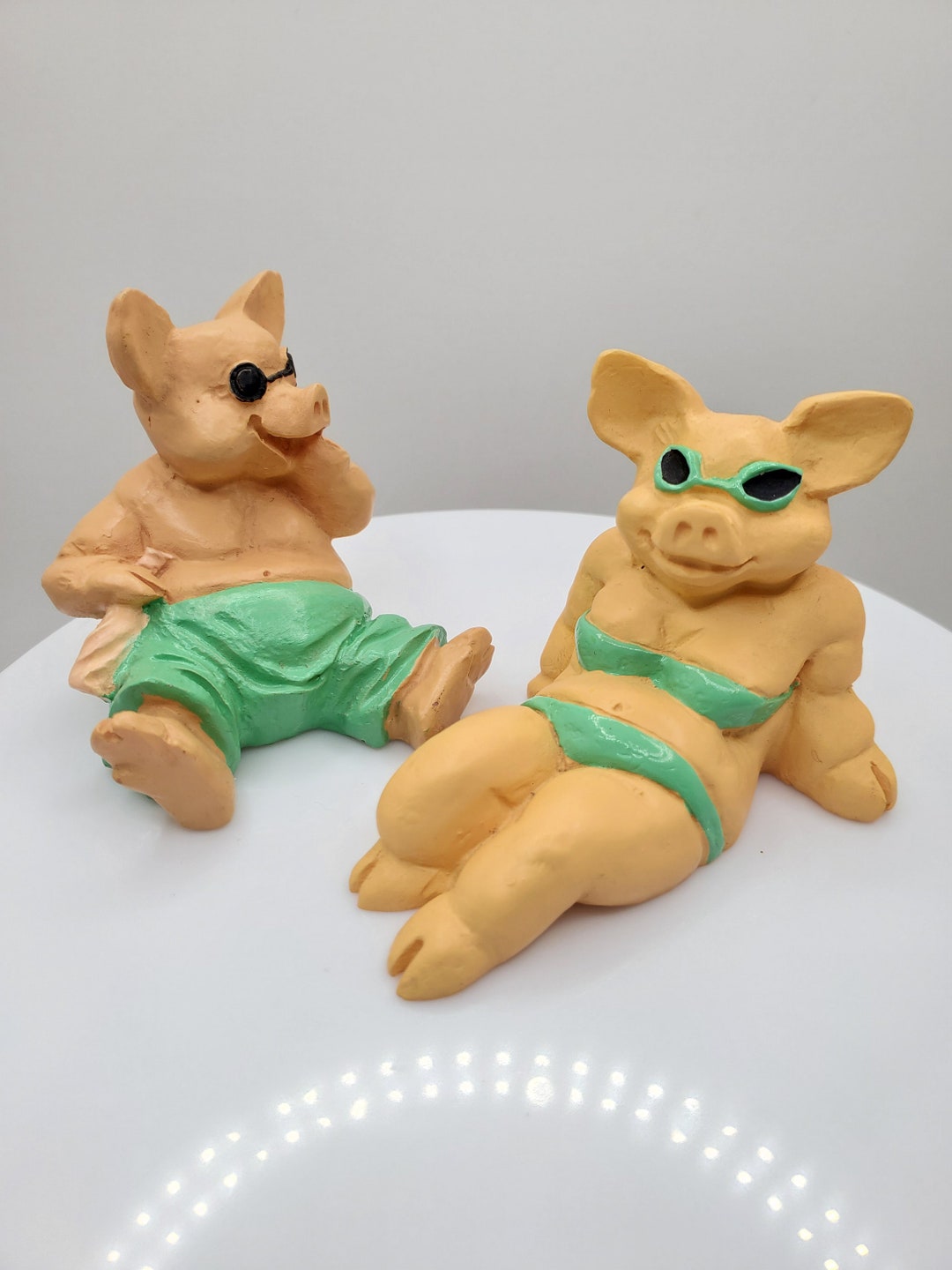 Vintage Pig Figurines - German Sunbathing Piggy Couple, Pig Lovers ...
