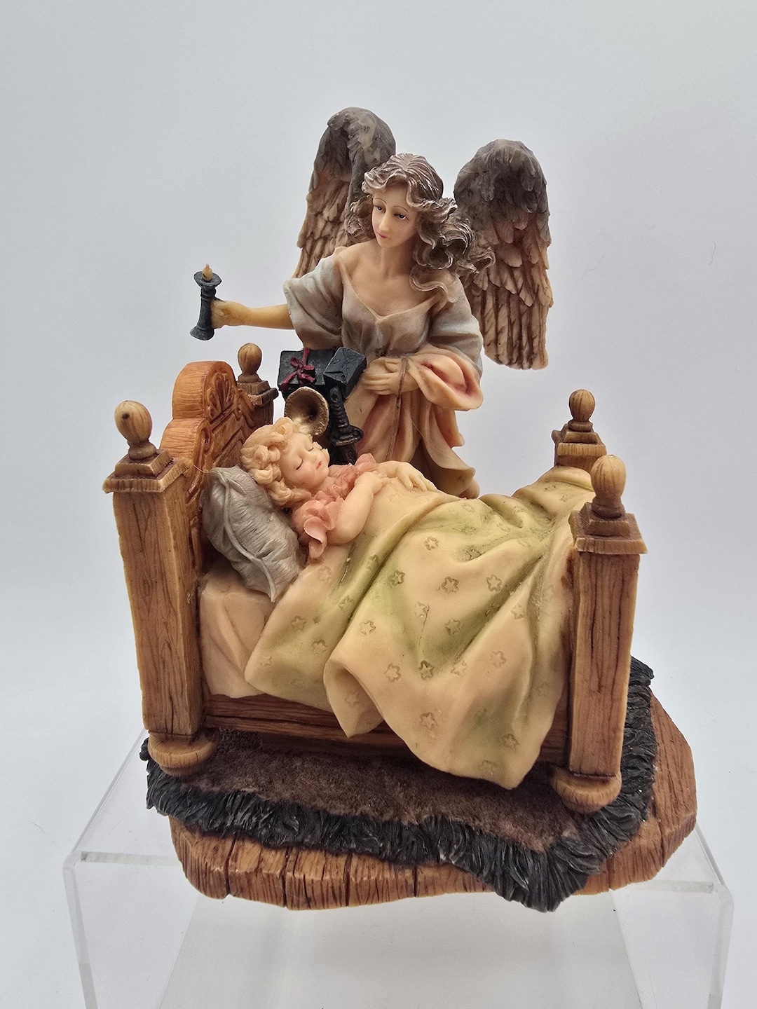 Vintage Guardian Angel Watching Over Sleeping Child – Beautiful Resin ...