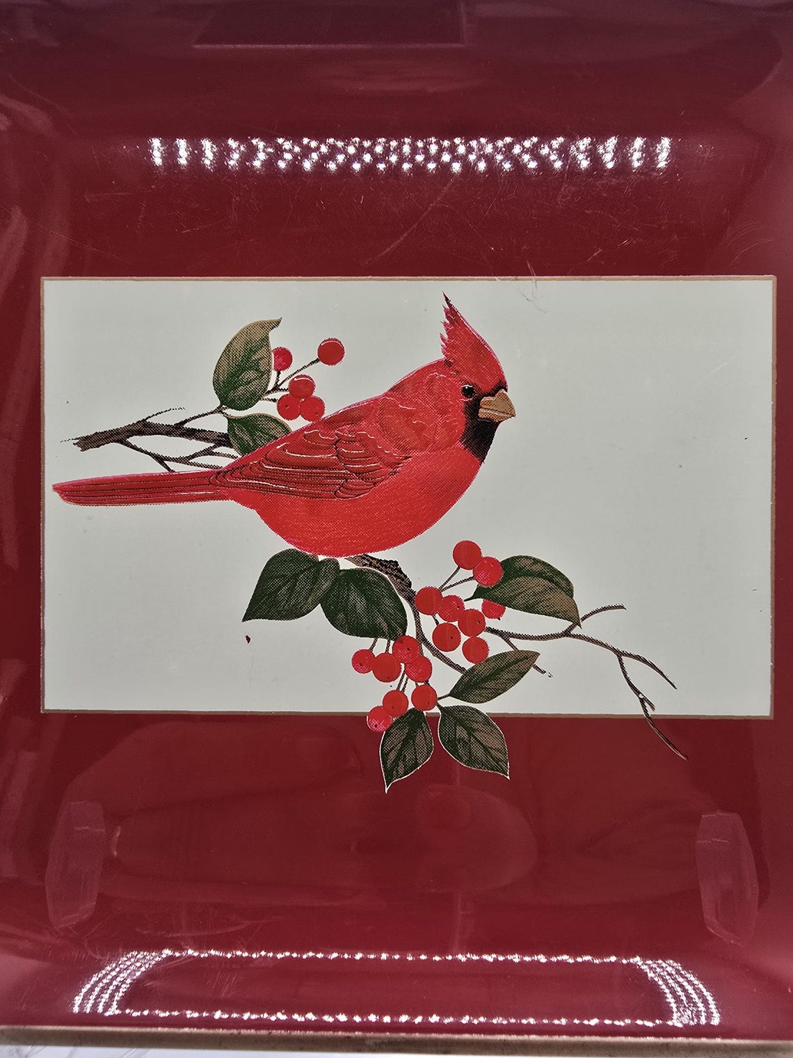Vintage Christmas Otagiri Japan Lacquer Tray – Red Cardinal and Berries ...