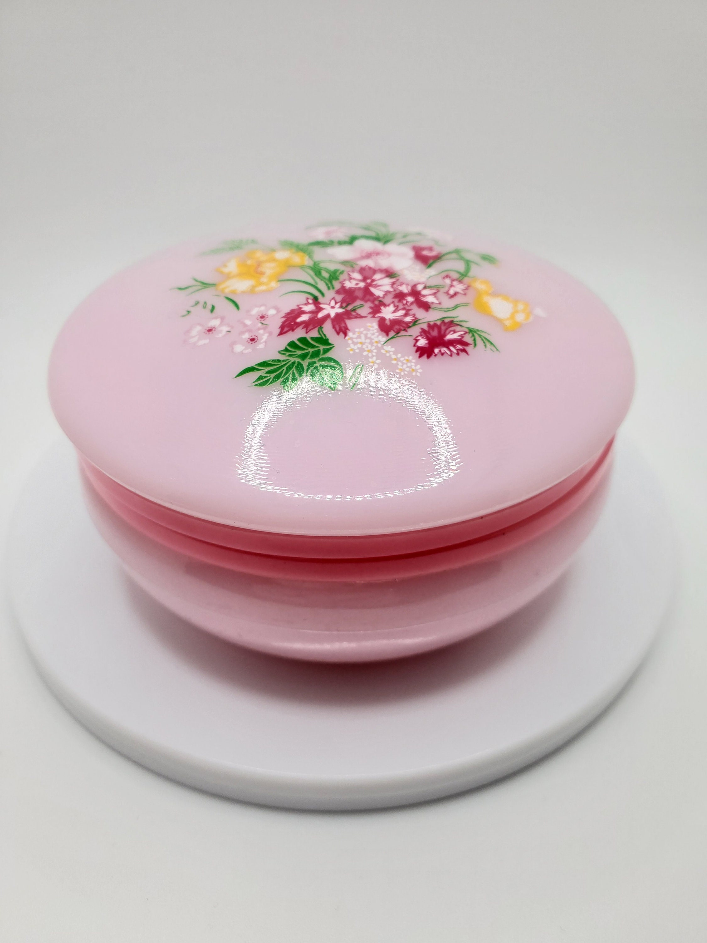 Vintage Bakelite Pink Floral Trinket Box Pink Celluloid Powder ...