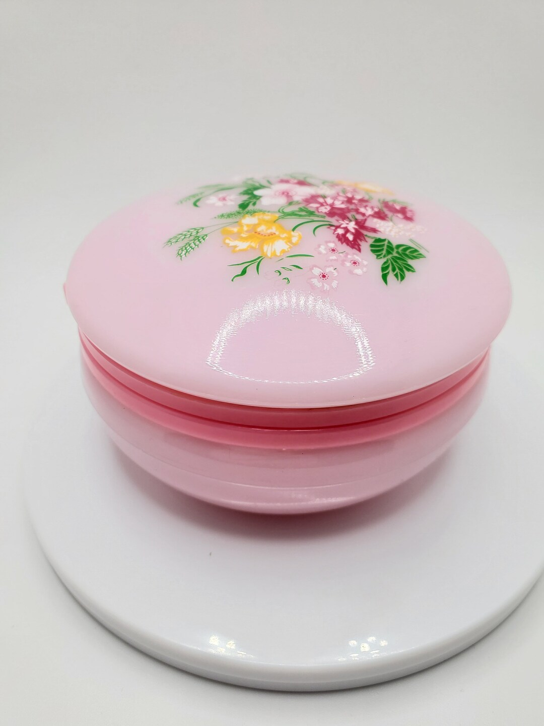 Vintage Bakelite Pink Floral Trinket Box Pink Celluloid Powder ...