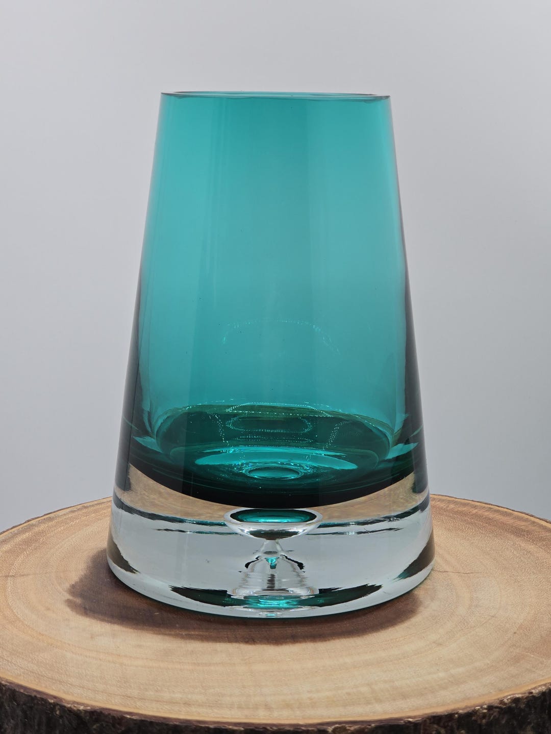Vintage Krosno Poland Art Glass Vase – Tapered Turquoise With Clear ...