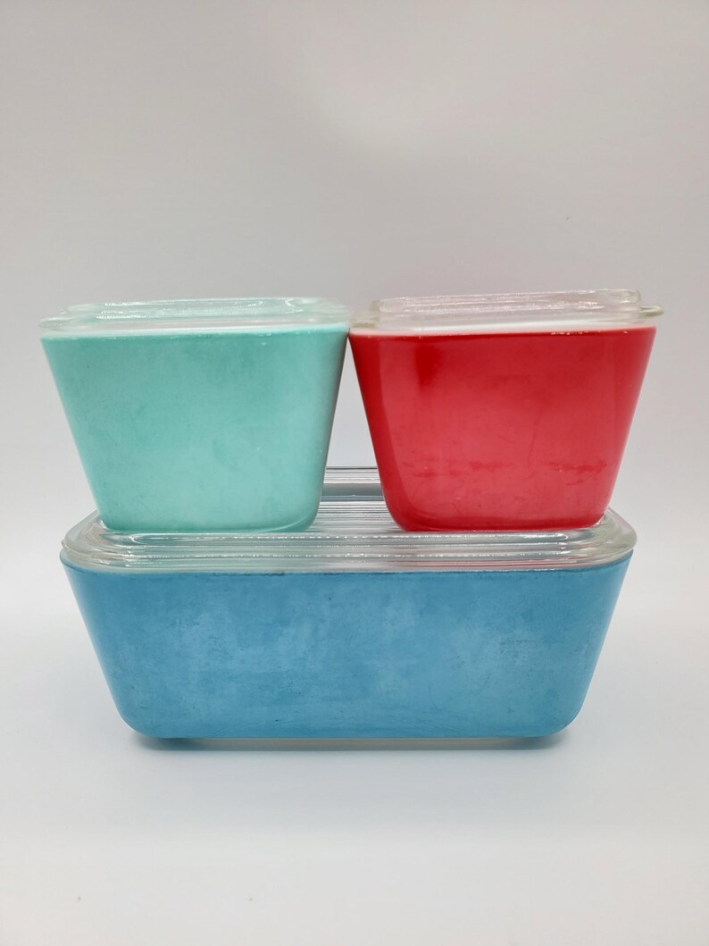 Vintage PYREX Glass Refrigerator Dish Set 3-piece Pyrex Fridgie Set - Etsy