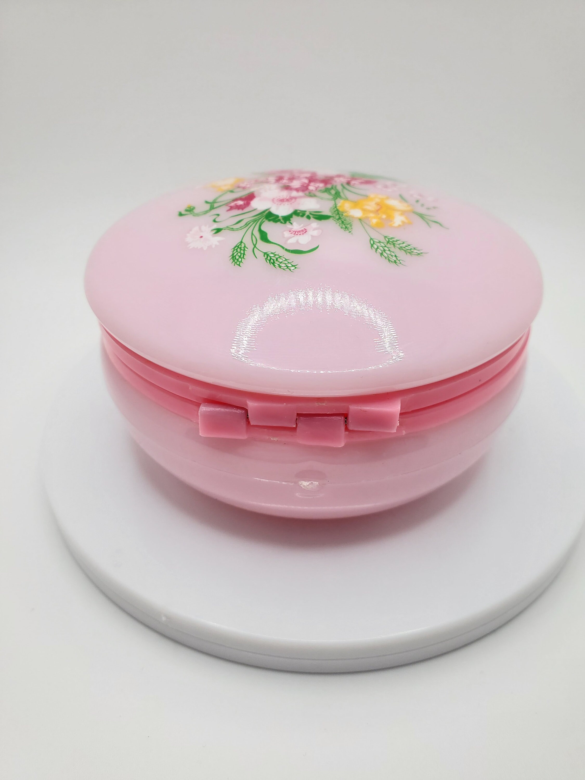 Vintage Bakelite Pink Floral Trinket Box Pink Celluloid Powder ...