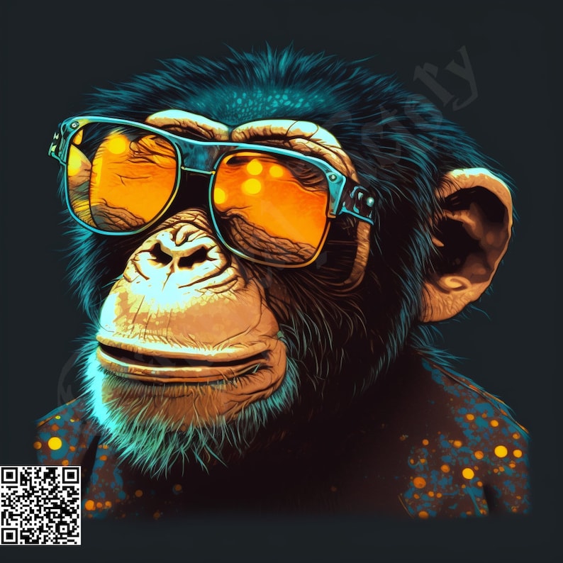 Monkey Art | Retro Style Monkey Art | Monkey With Sun Glasses - Etsy