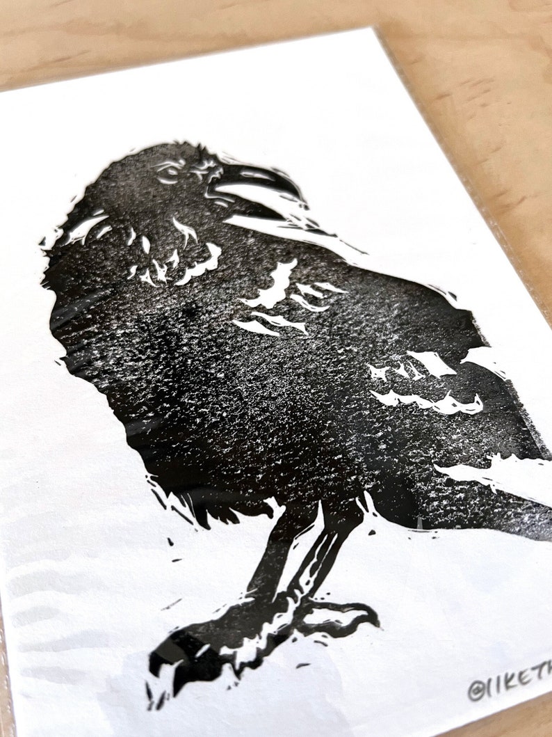 Raven // Handmade Linocut Block Print - Etsy