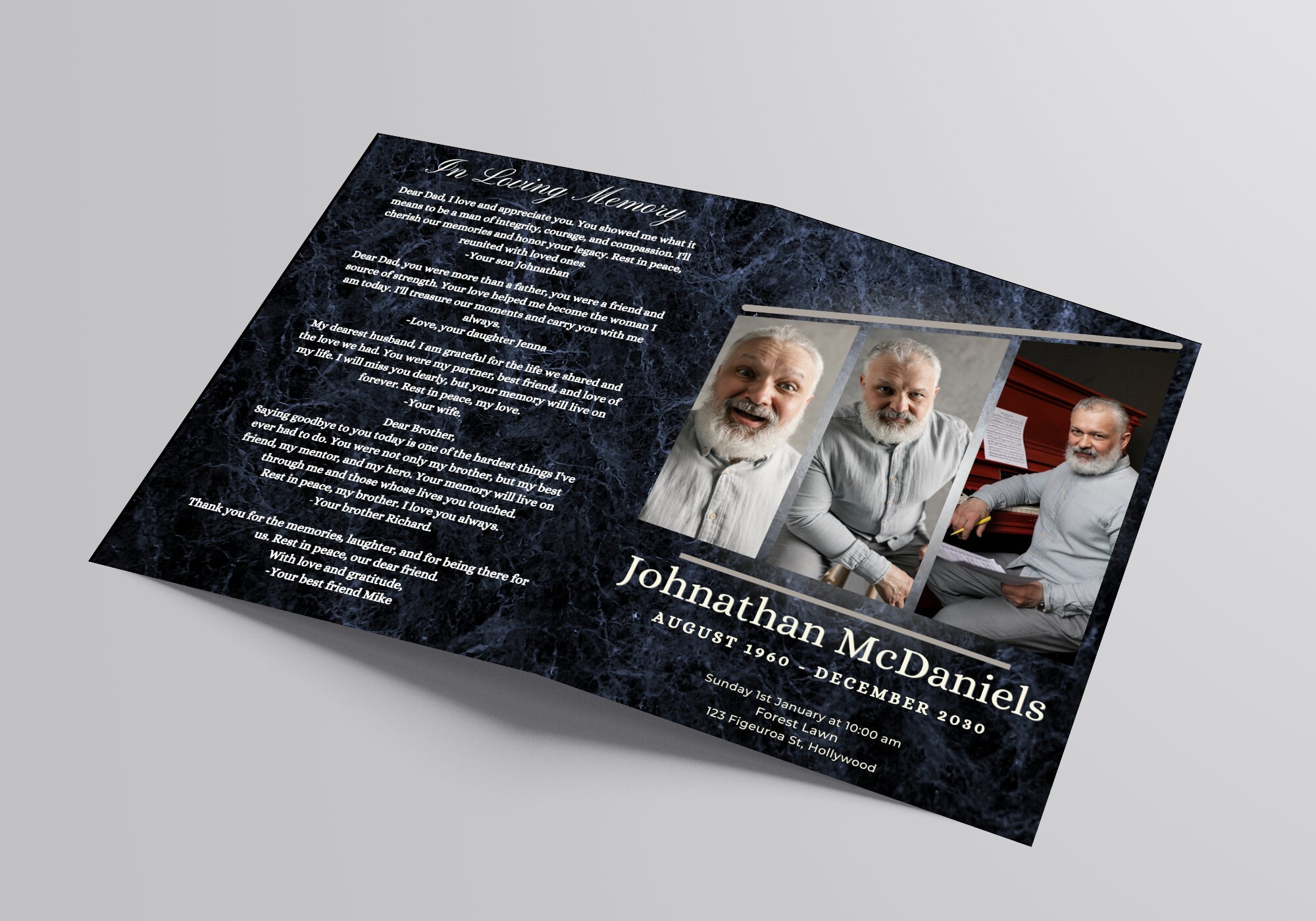 Funeral Brochure Template for Funeral Services - Bi-fold Obituary ...