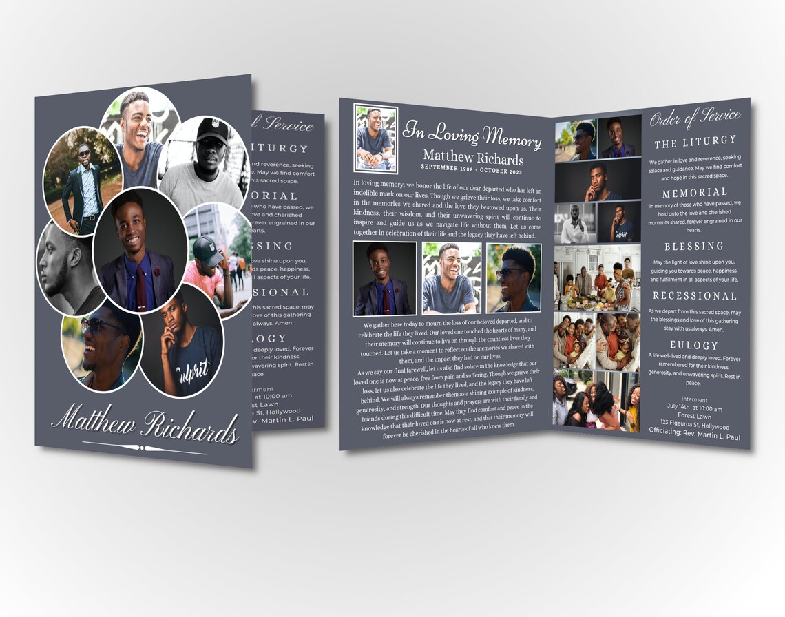 Funeral Program Brochure Template | Fully Self Customizable | Instant ...