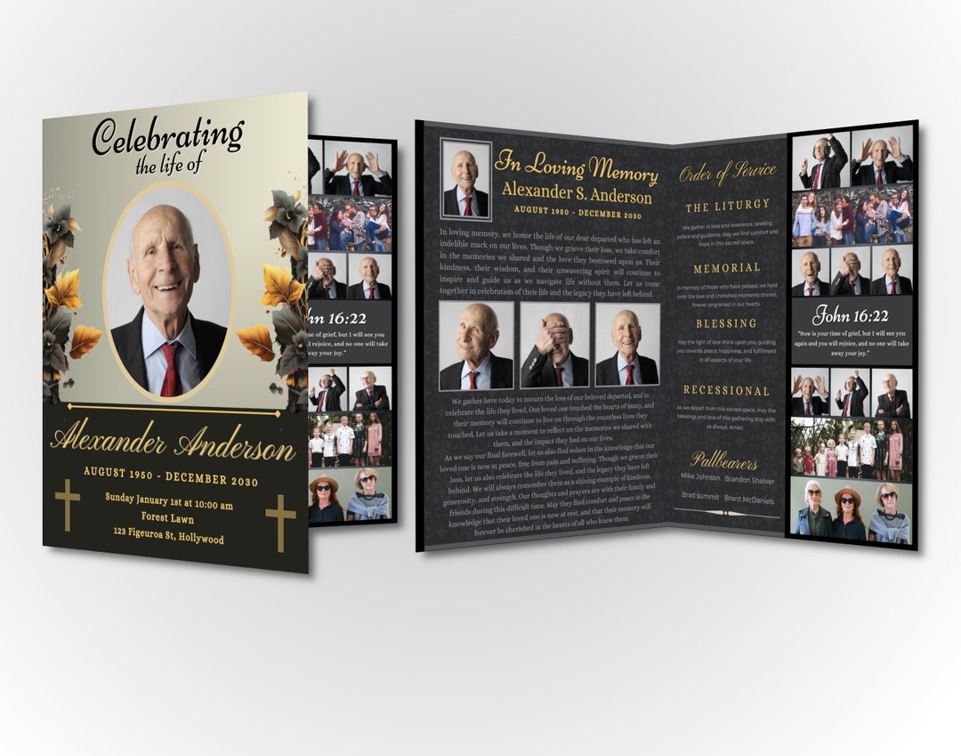 Elegant Funeral Obituary Program Brochure Template - Self Edit Design ...