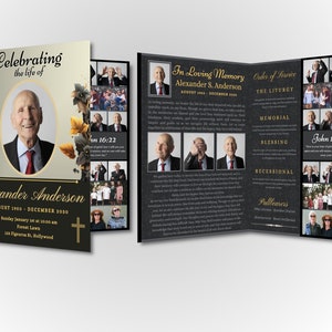Elegant Funeral Obituary Program Brochure Template - Self Edit Design ...