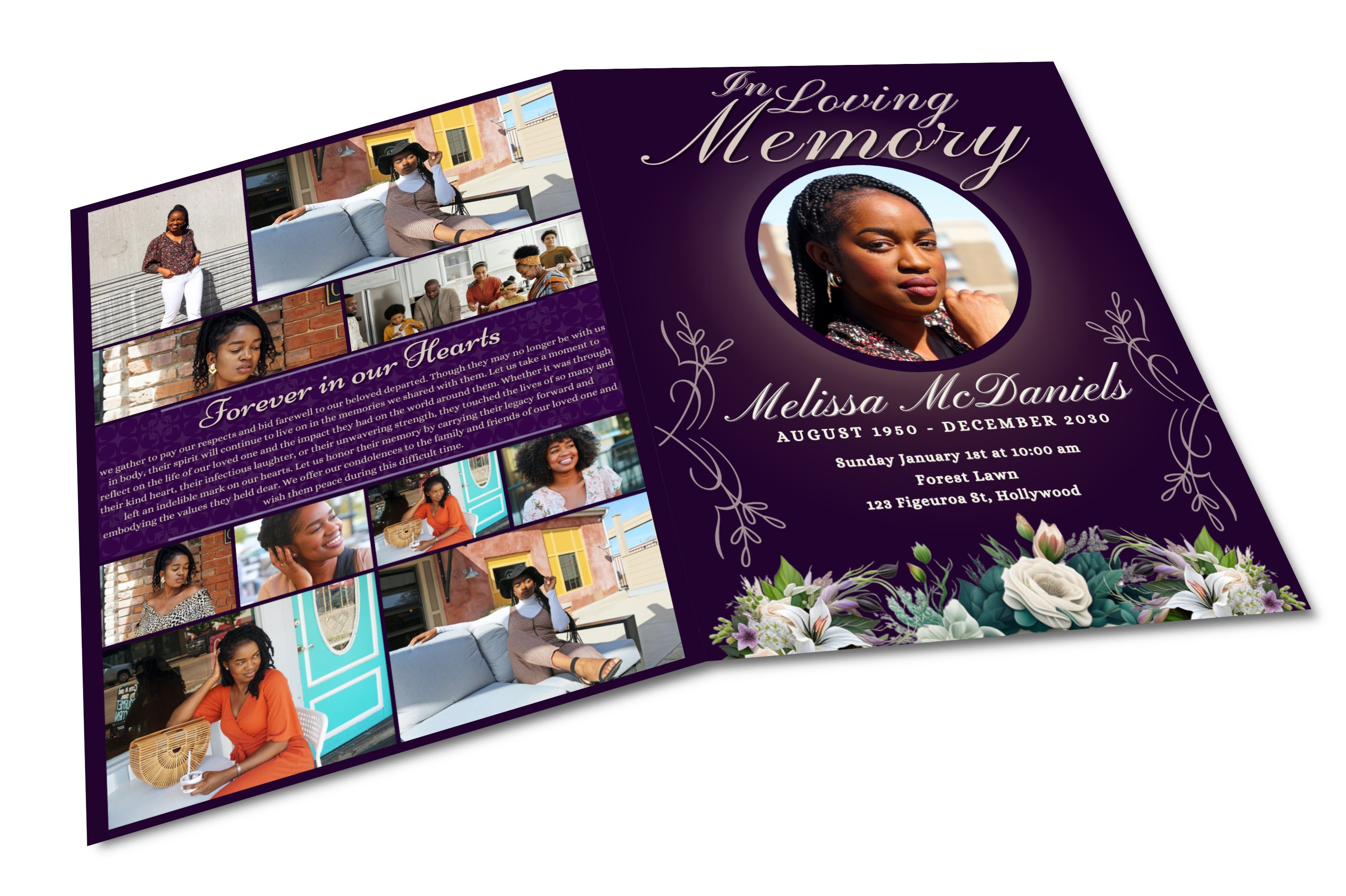 Funeral Obituary Program Brochure - Folds in Half - Self Editable in ...