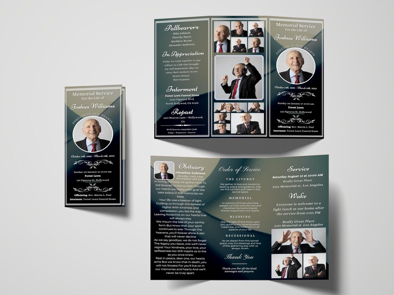 Funeral Tri-fold Brochure Program Template Abstract Design, Instant ...