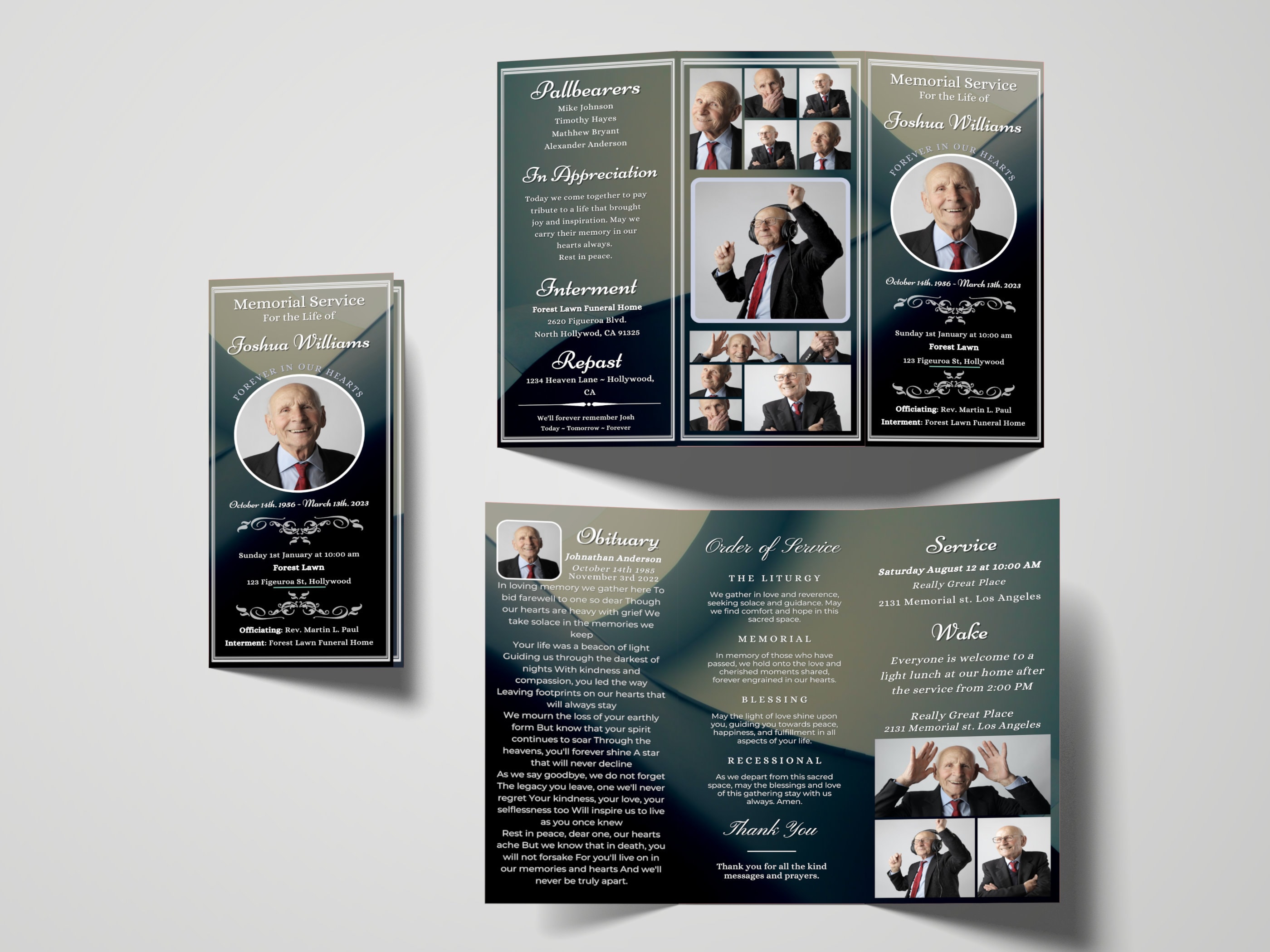 Funeral Tri-fold Brochure Program Template Abstract Design, Instant ...