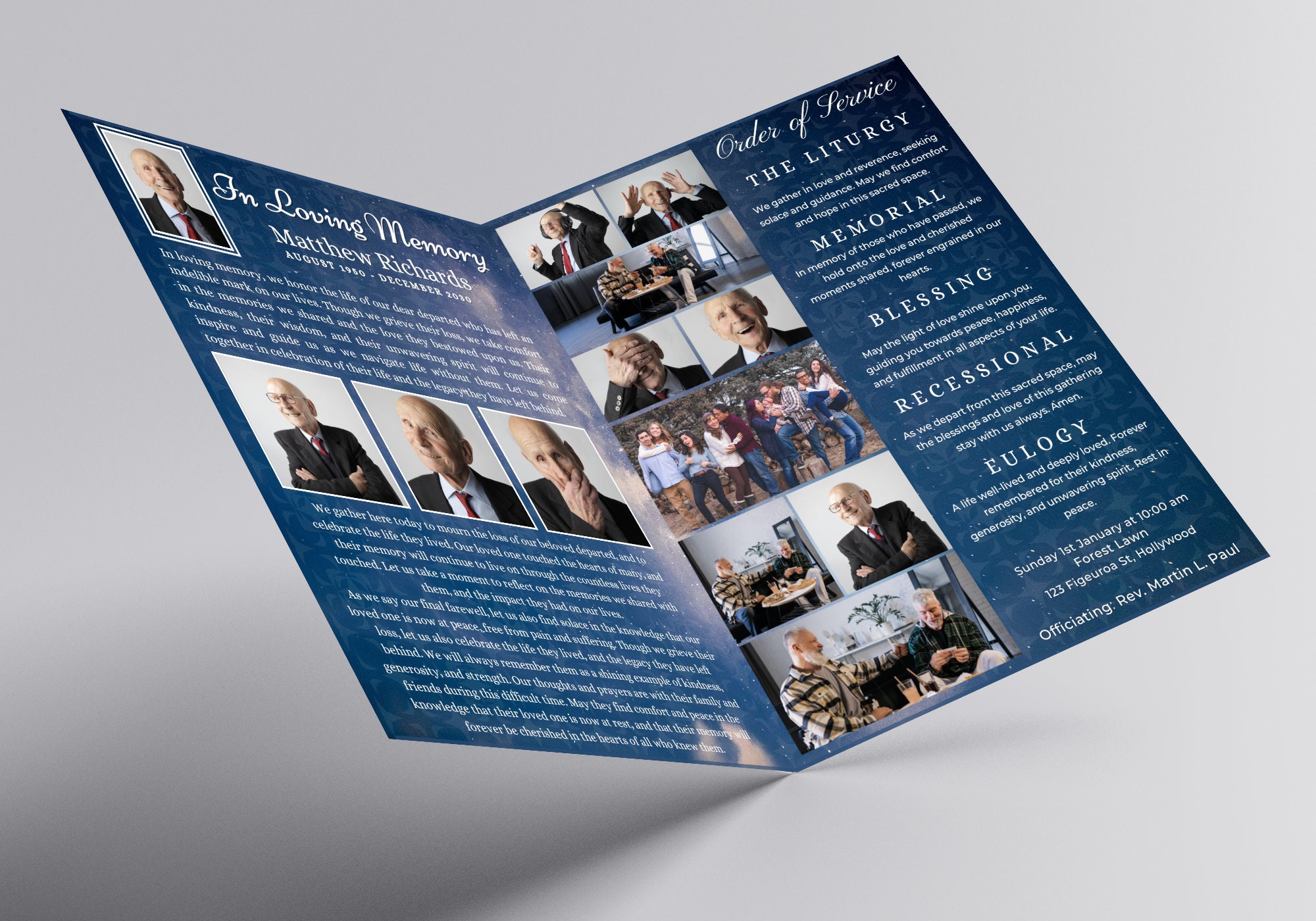 Funeral Program Bi-fold Brochure - Keepsake Obituary Template Design ...