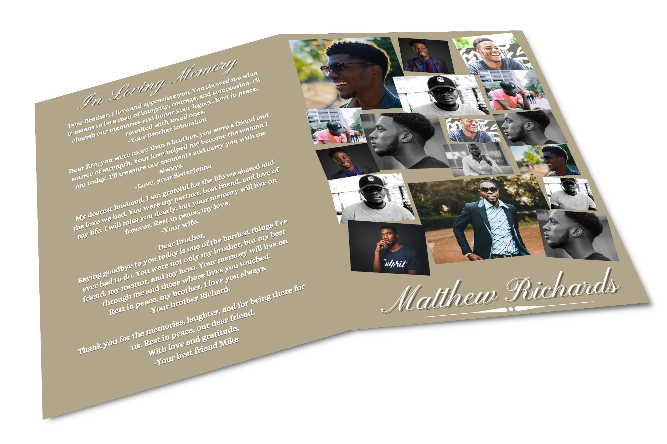 Funeral Program Template | 4 Page Booklet Brochure | Self Edit With ...