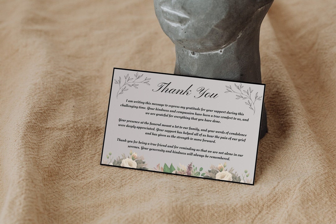 Editable Funeral Thank You Card Template - Printable Sympathy Card ...