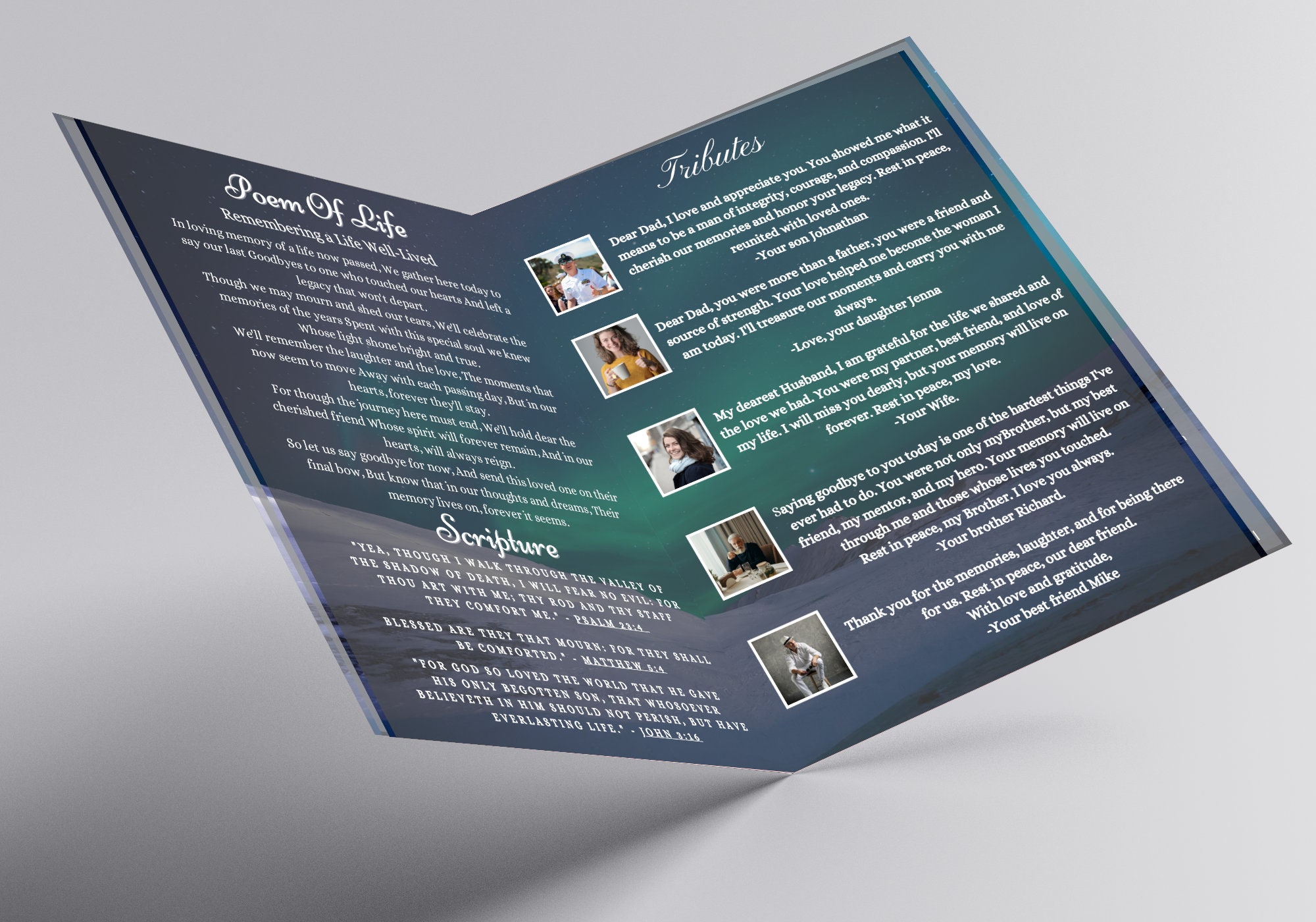 Printable Memorial Brochure | 8-page Funeral Program Template ...