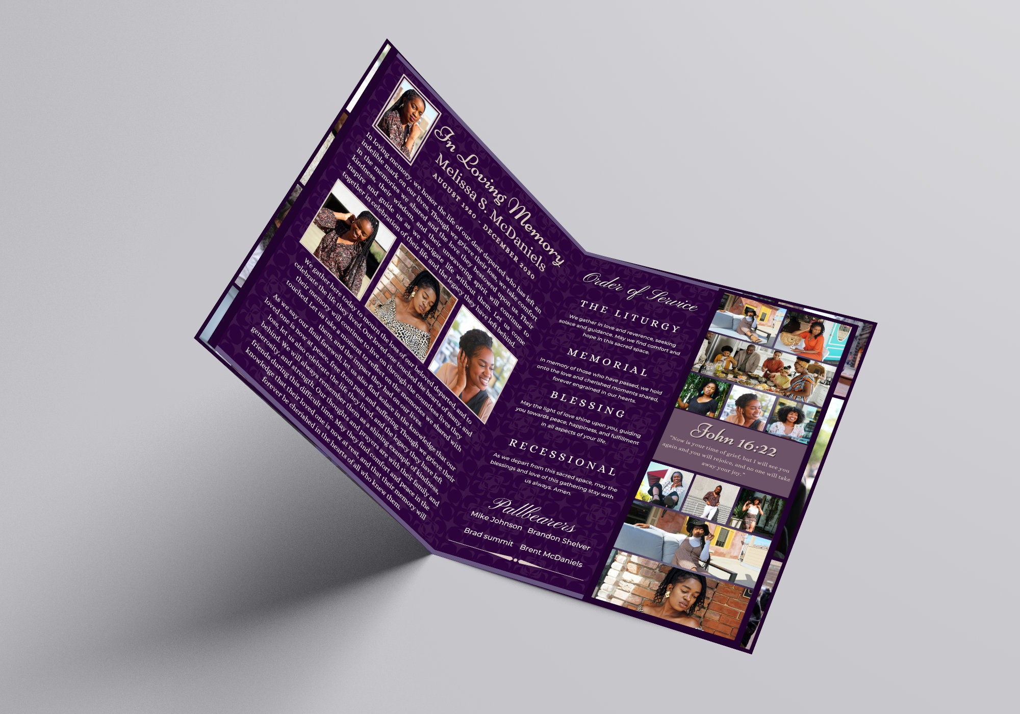 8 Page Funeral Program Template Booklet | Photo Gallery - Order of ...