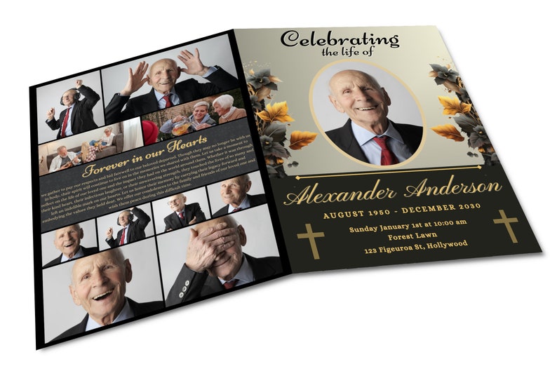 Elegant Funeral Obituary Program Brochure Template - Self Edit Design ...