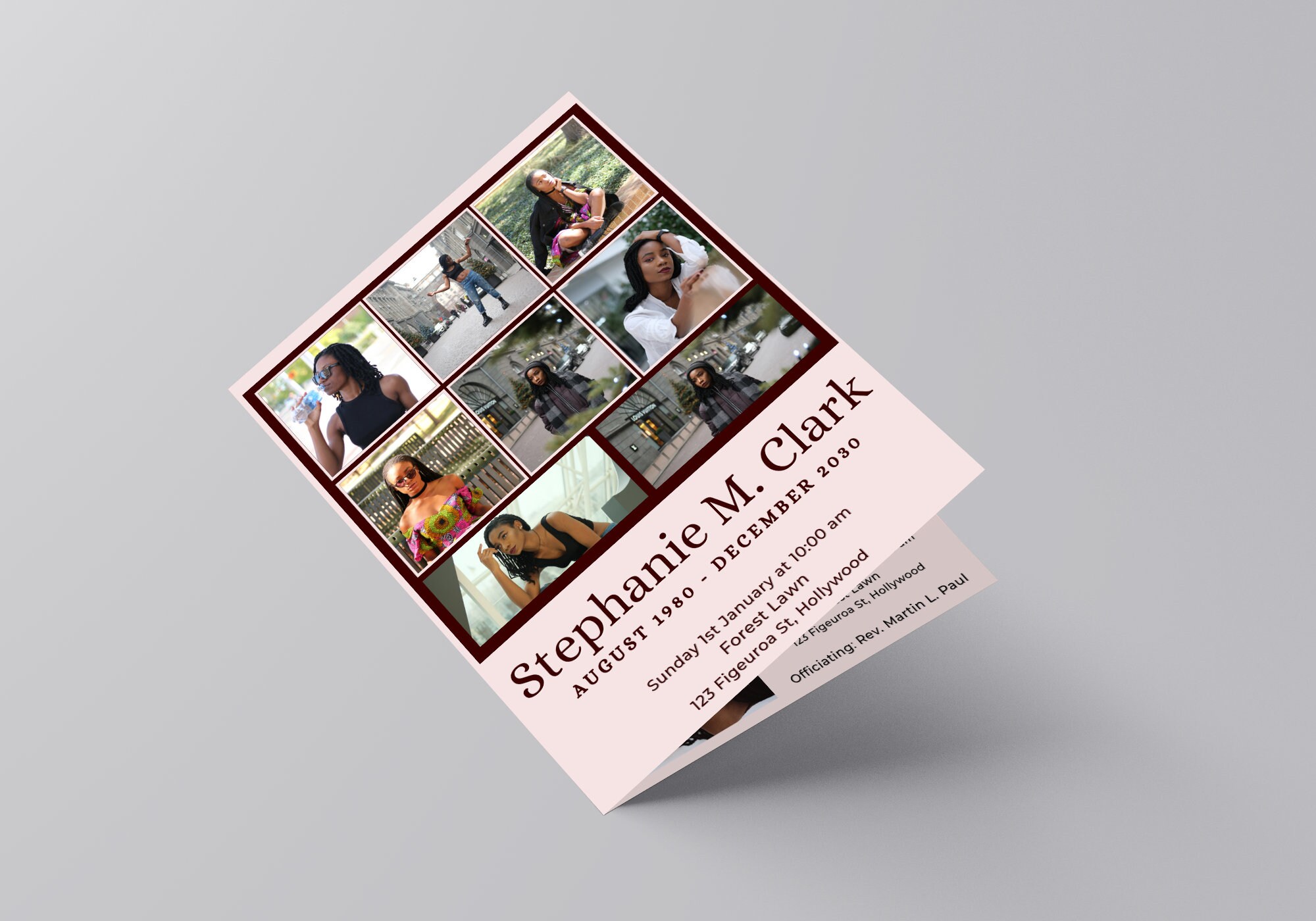 Funeral Program Template | Light Pink Square Grid Photo Collage | 4 ...