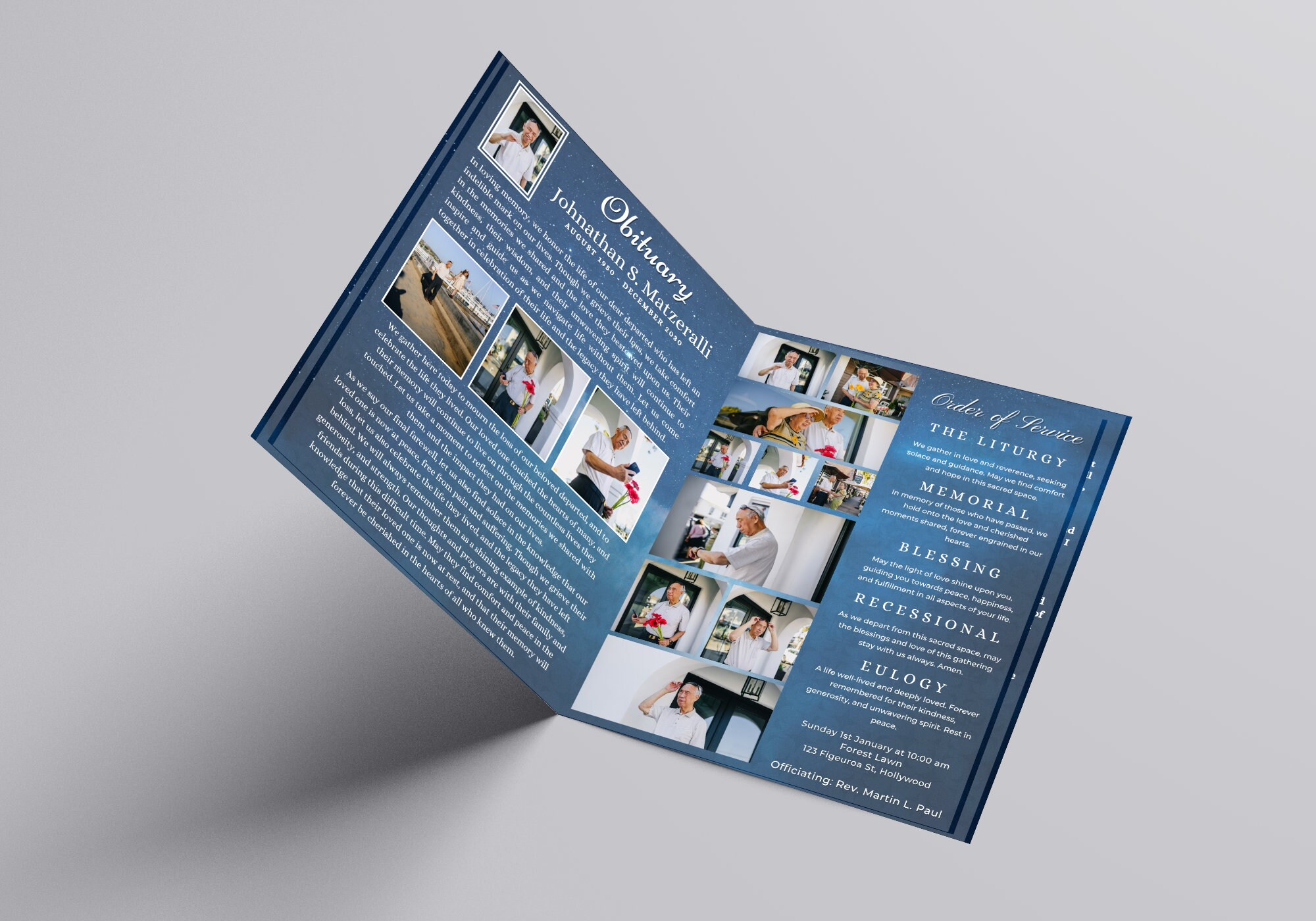 8 Page Funeral Program Bi-fold Brochure - Obituary Template Design ...