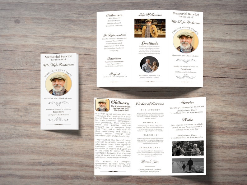 Simple Tri Fold Funeral Program Template - Instant Download, Editable ...