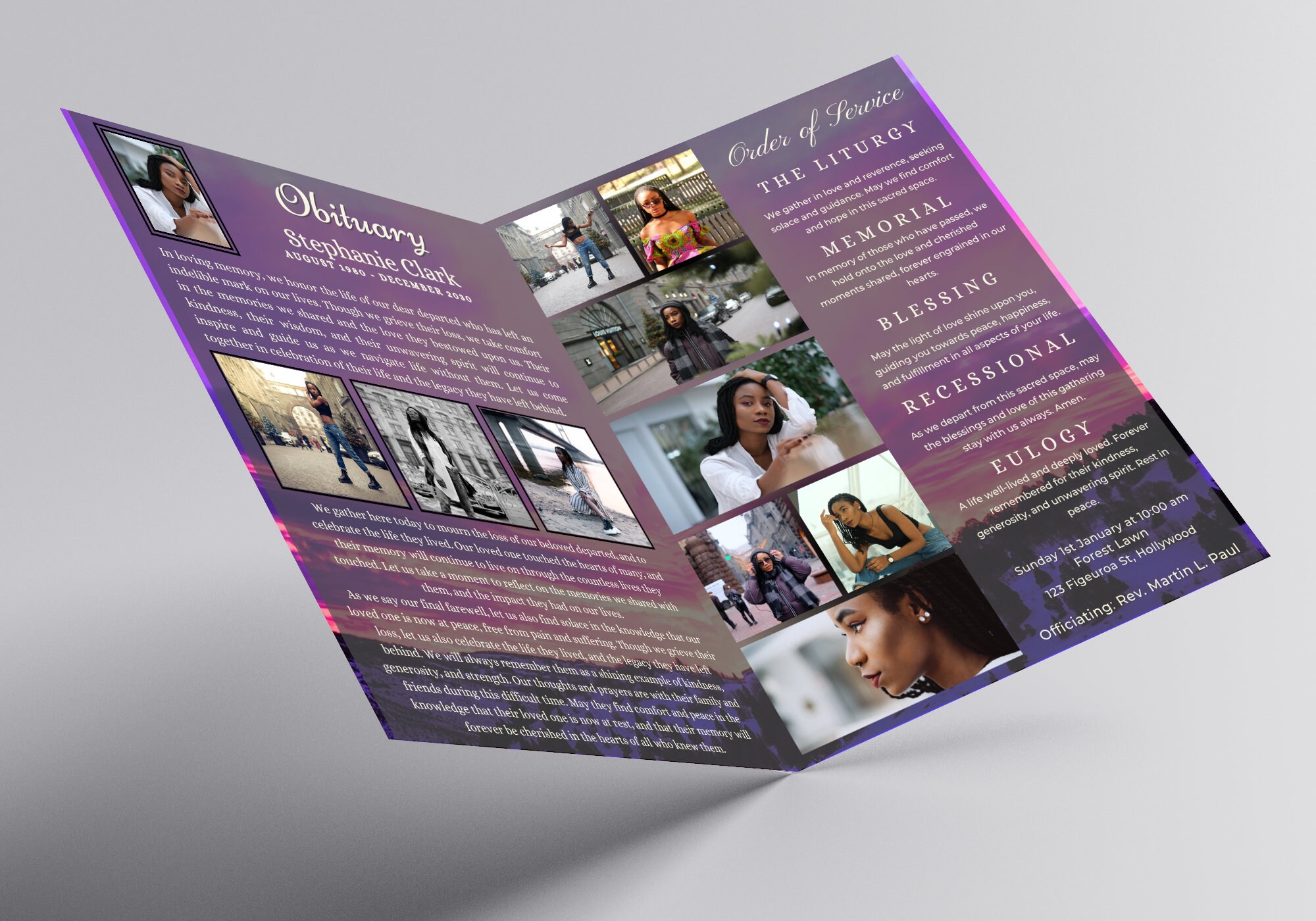 Heartfelt 4-page Funeral Program Template | Customizable Canva Design ...