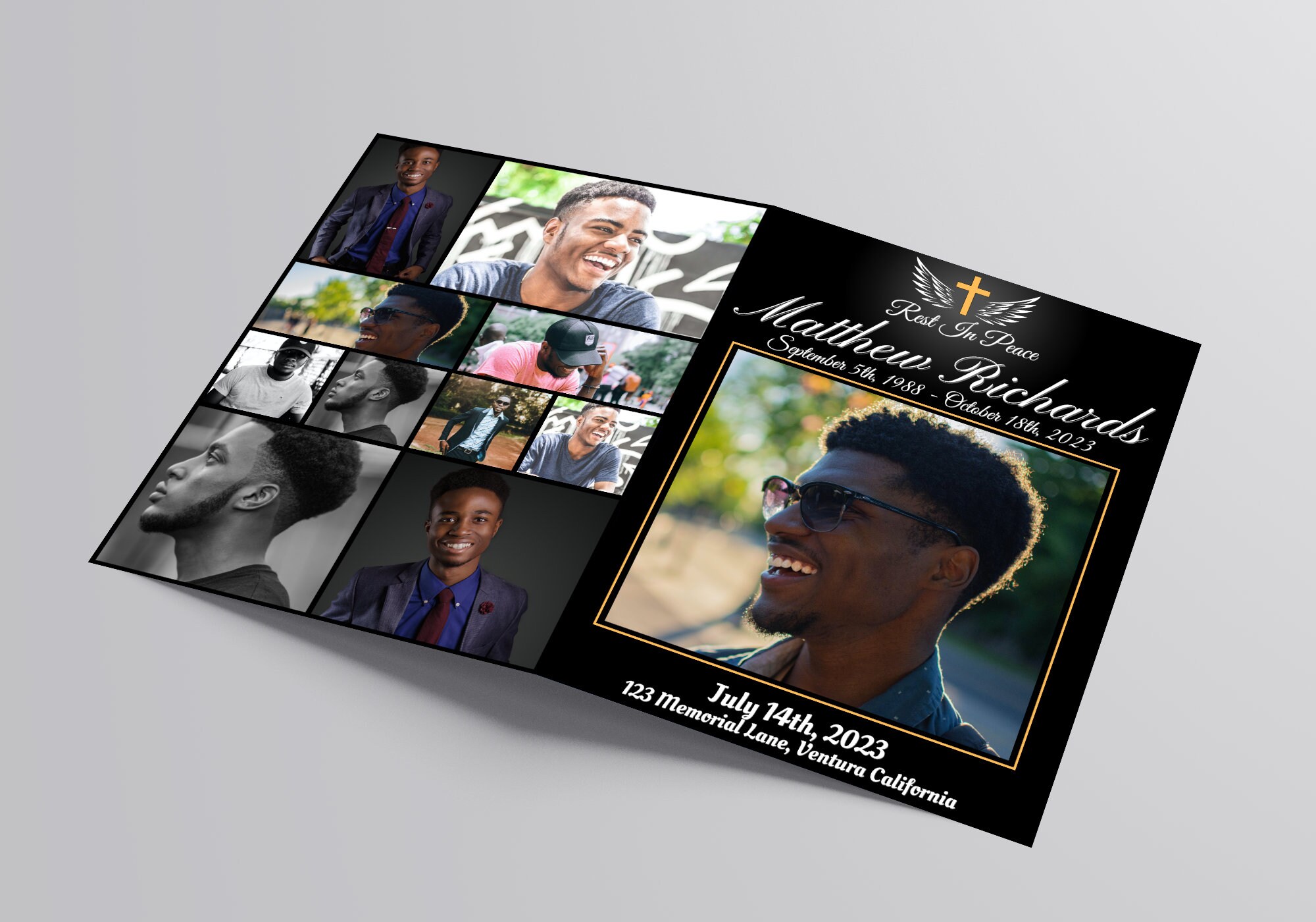 Funeral Brochure Template for Memorial Services - Bi-fold Obituary ...