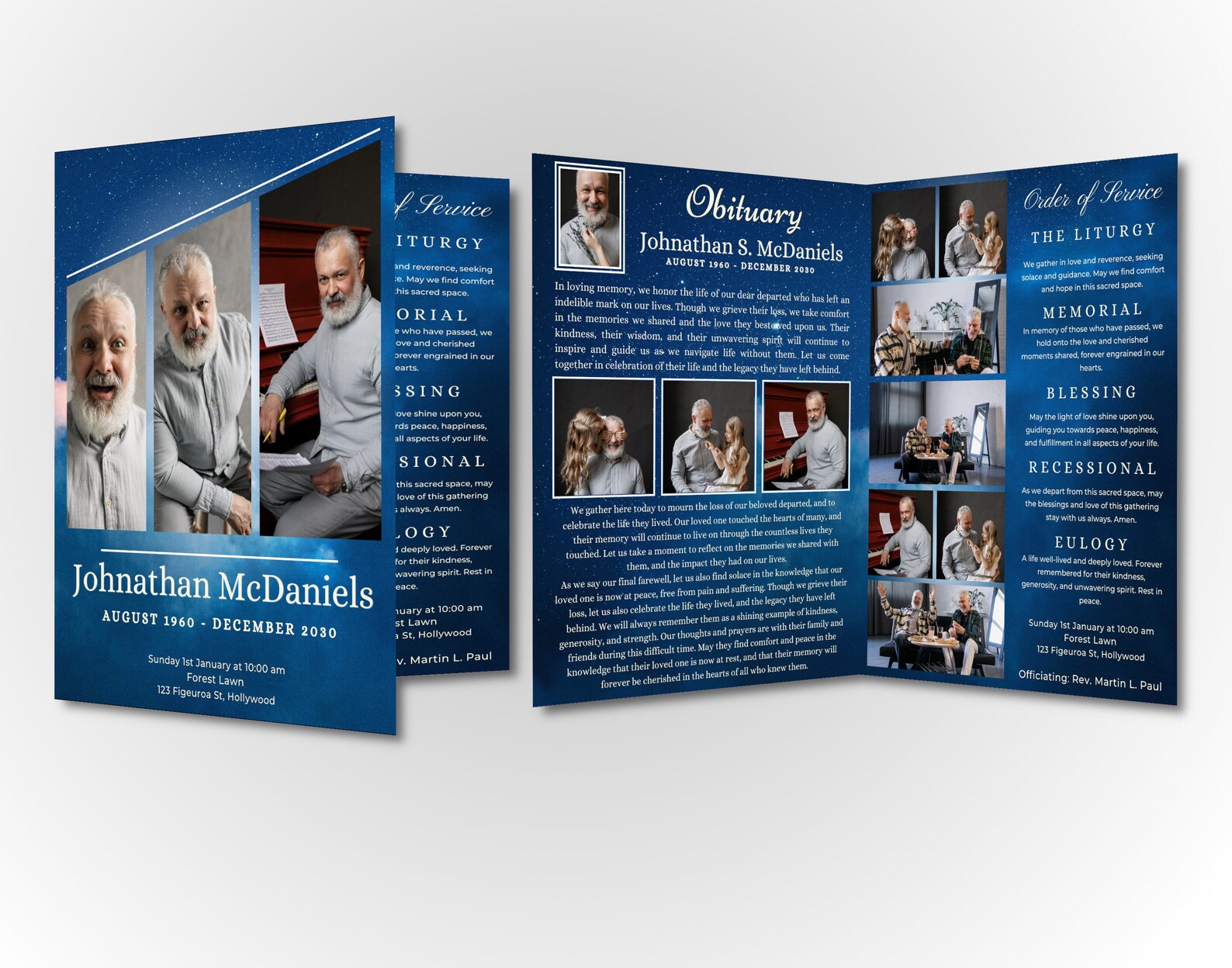 Funeral Brochure Template for Memorial Services Bi-fold Obituary Self ...