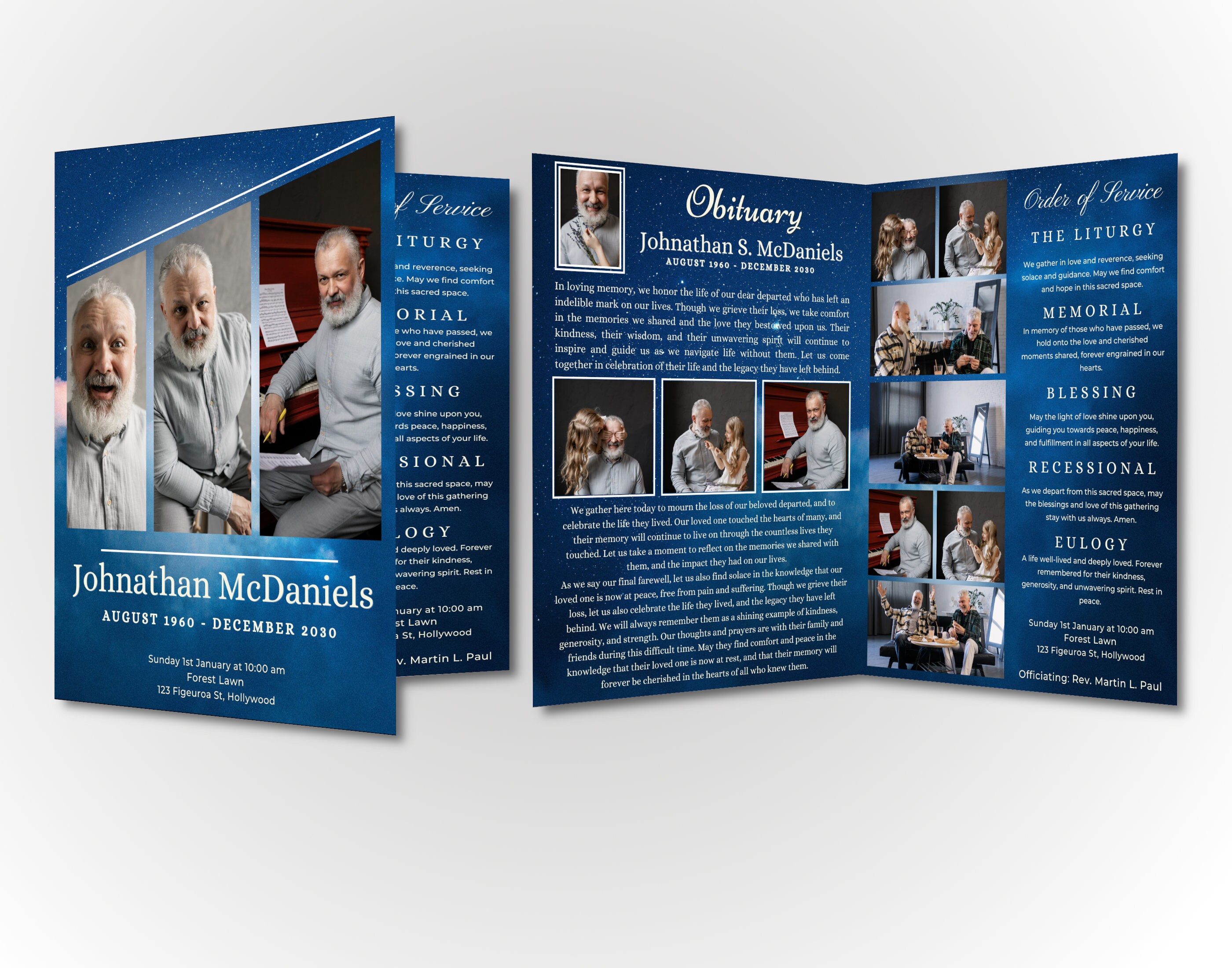 Funeral Brochure Template for Memorial Services Bi-fold Obituary Self ...