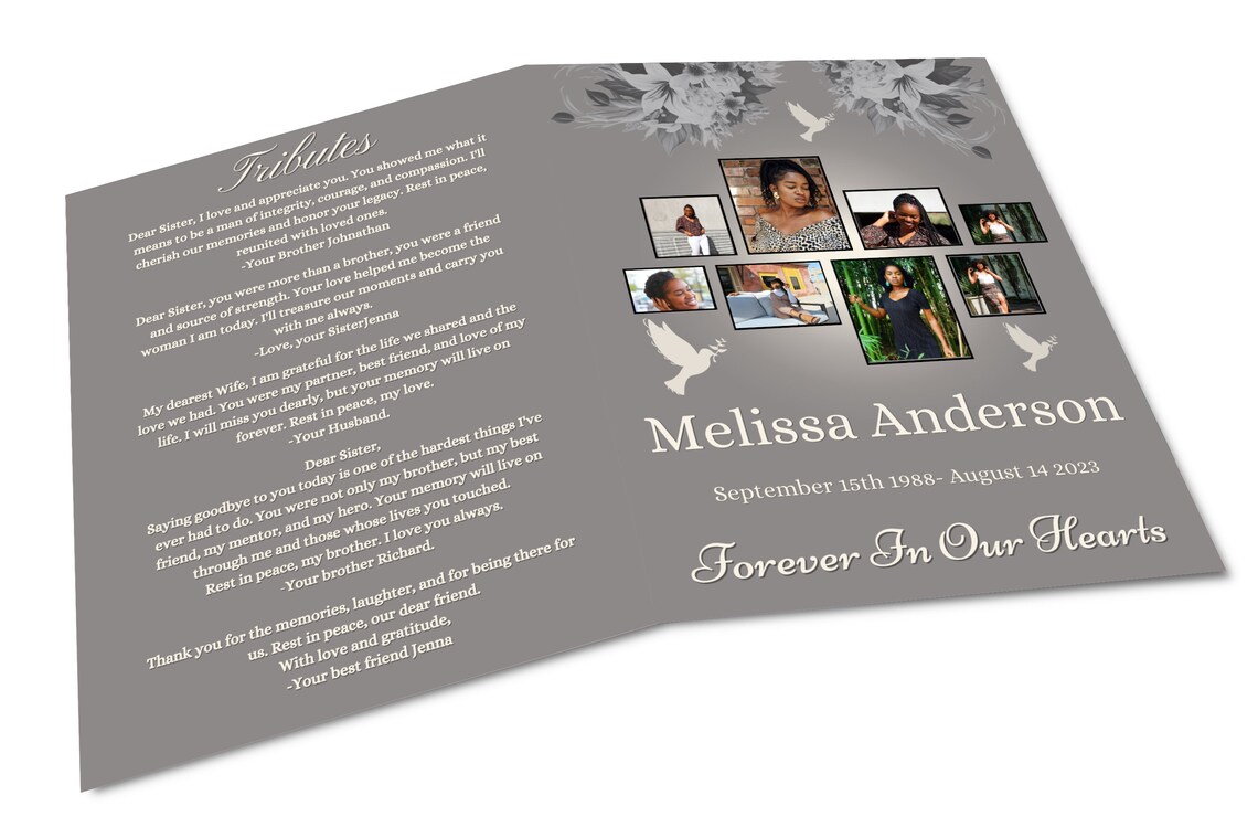 Customizable Funeral Program Template | 4 Pages | Dove Collage Cover ...