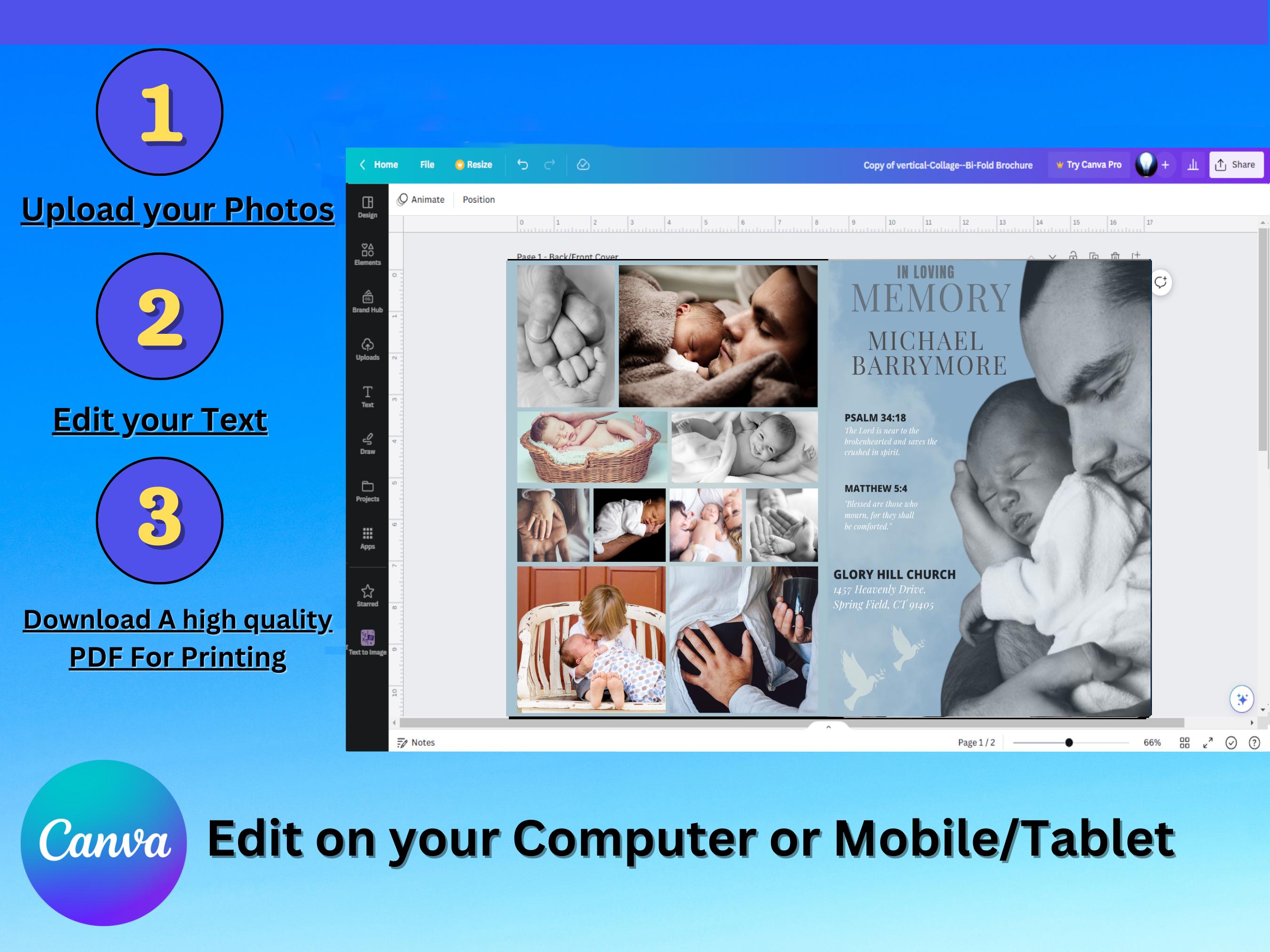 Baby Boy Funeral Program Template | 4 Page Booklet | Photo Gallery ...