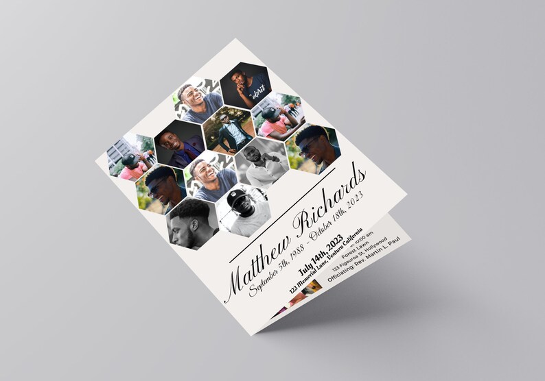 Funeral Program Template | Hexagon Photo Collage | Self Edit With Canva ...