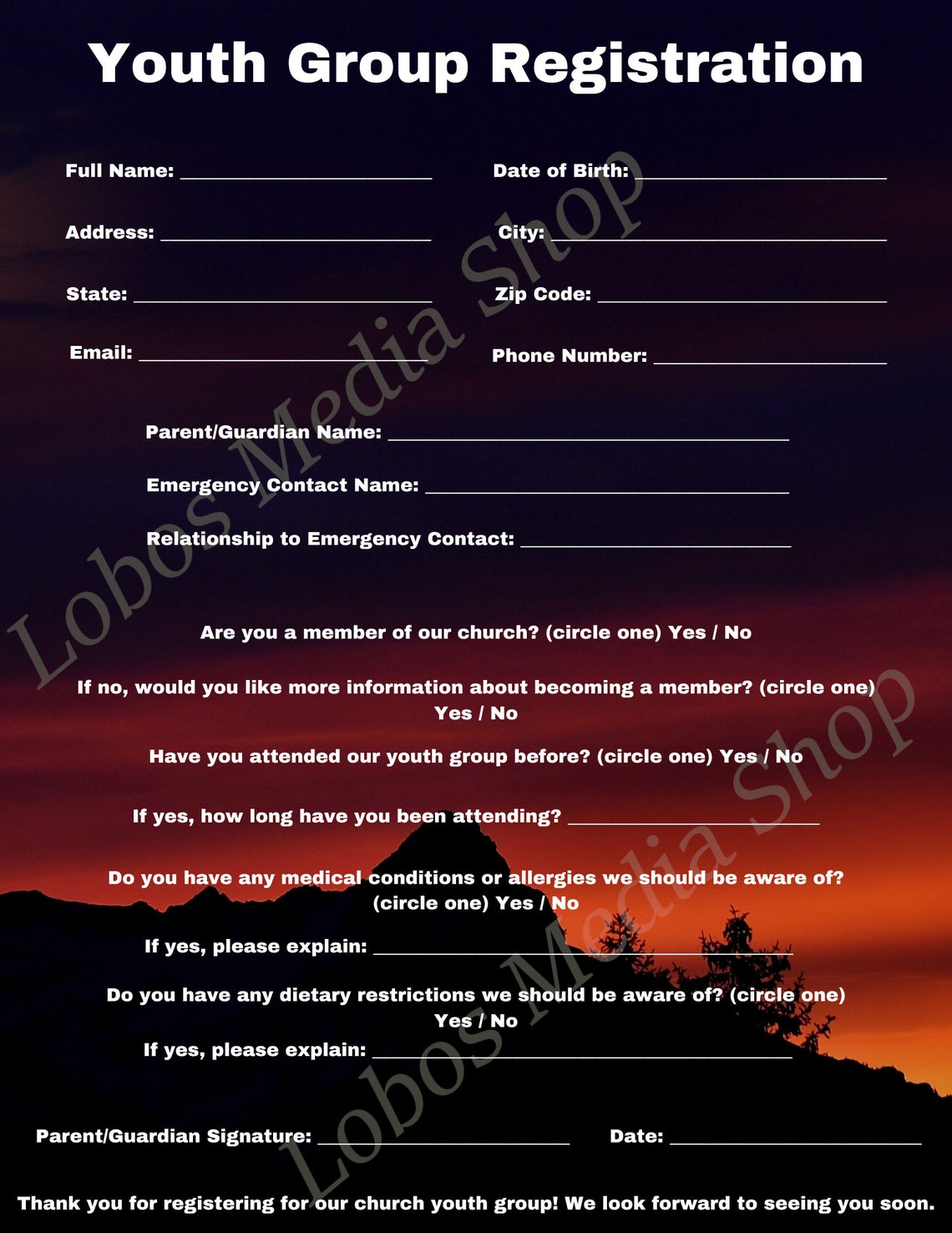 Printable Youth Group Registration Form Template - Easy to Customize ...