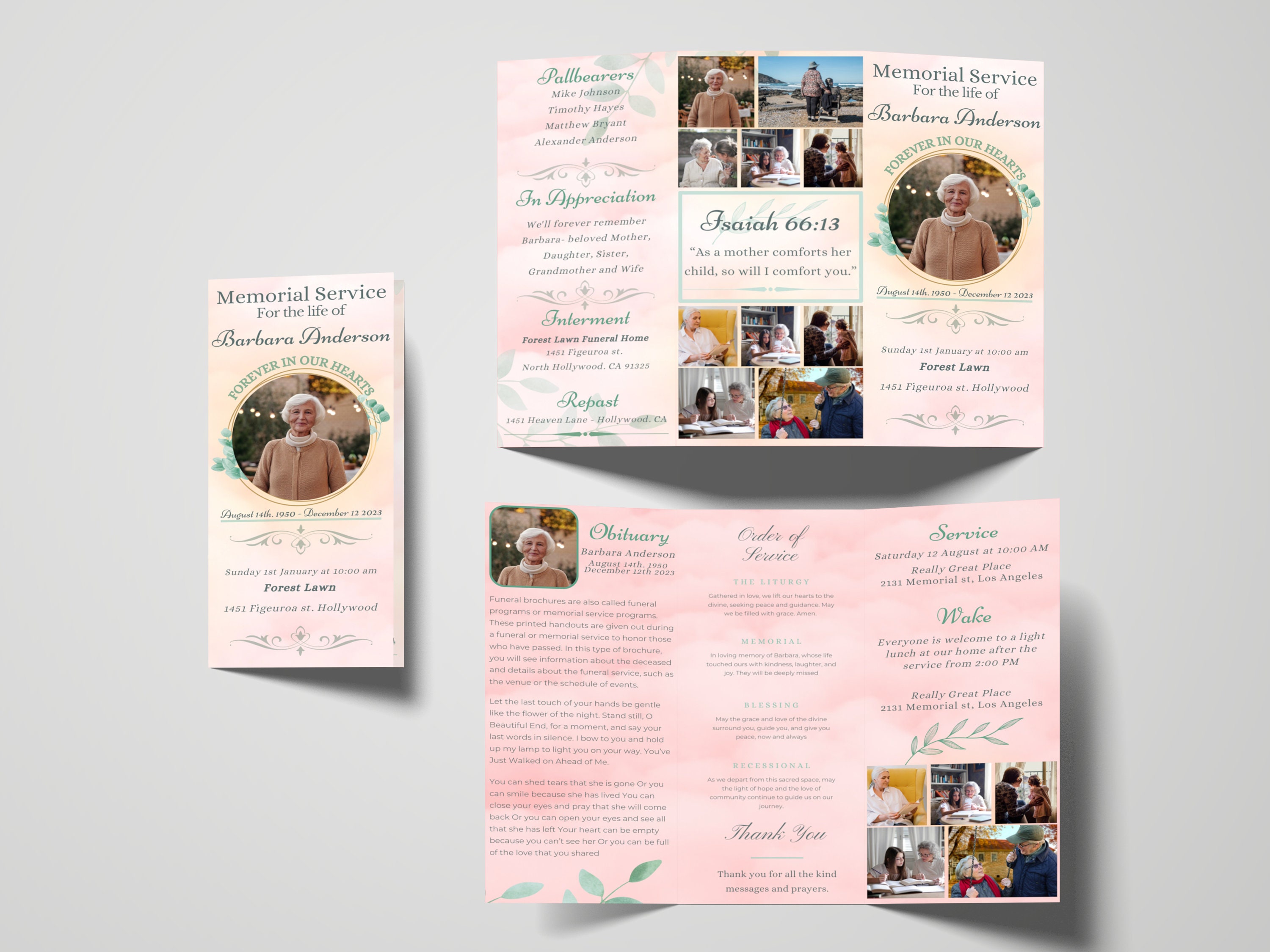 Funeral Tri-fold Brochure Program Template, Digital or Printed, Instant ...