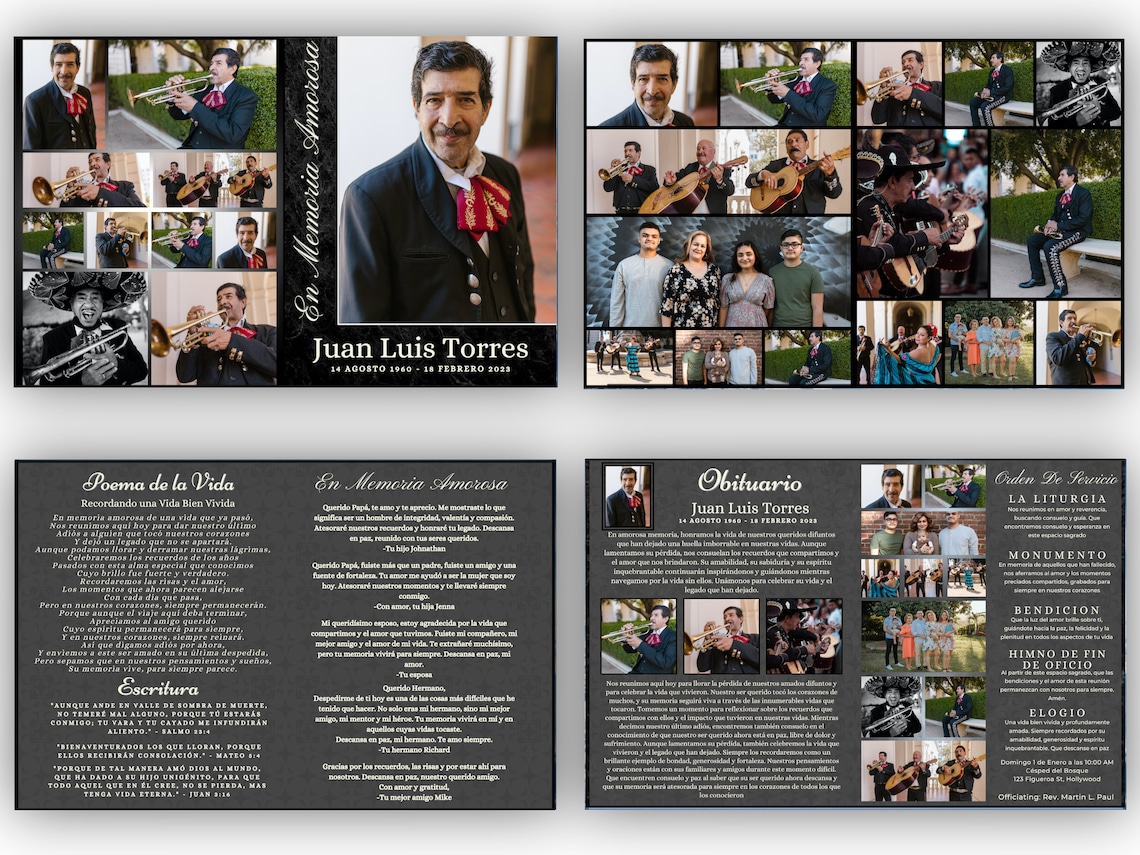 Spanish Funeral Program Template | 8 Page Booklet | Order of Service ...