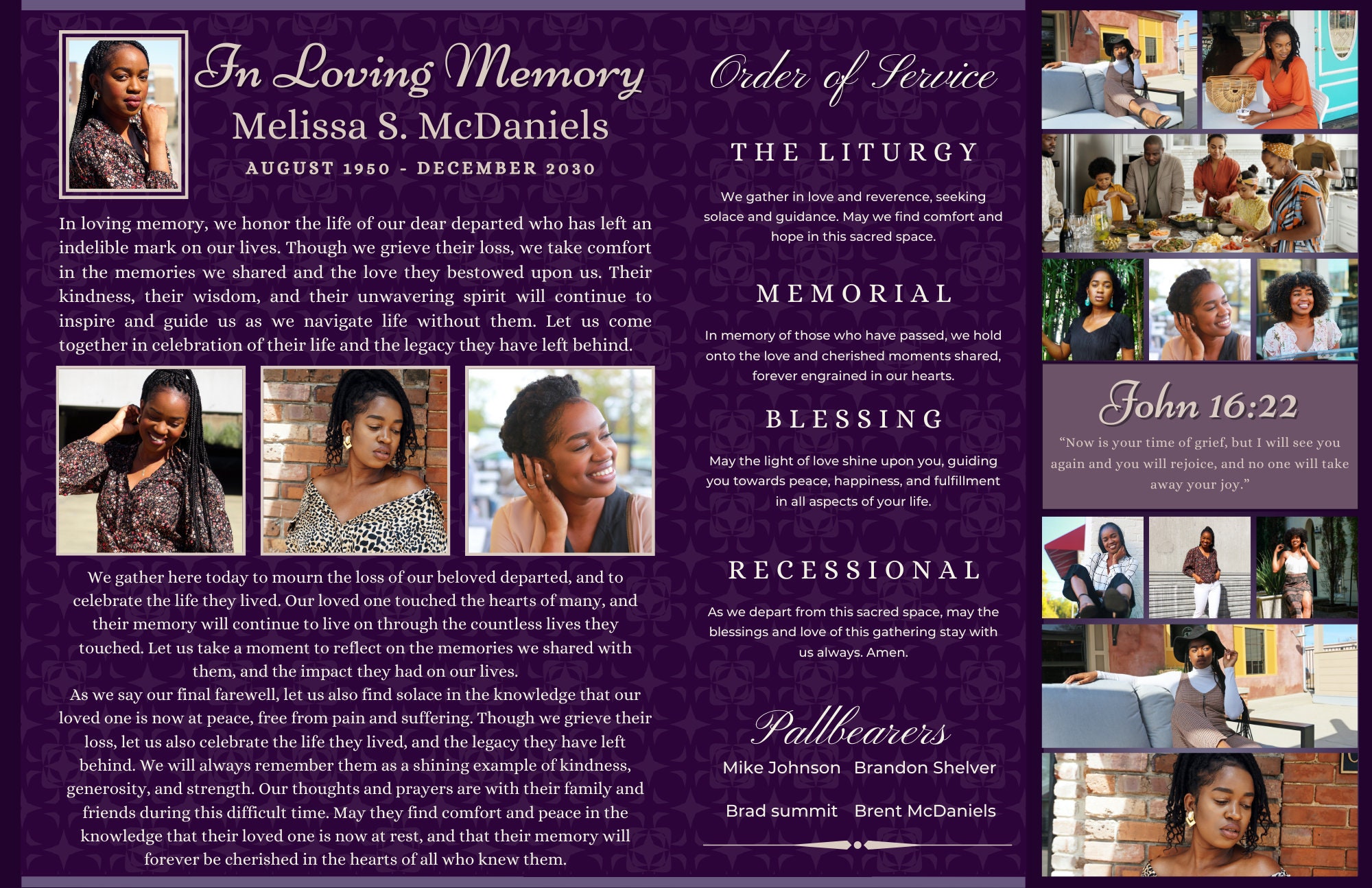 Funeral Obituary Program Brochure - Folds in Half - Self Editable in ...