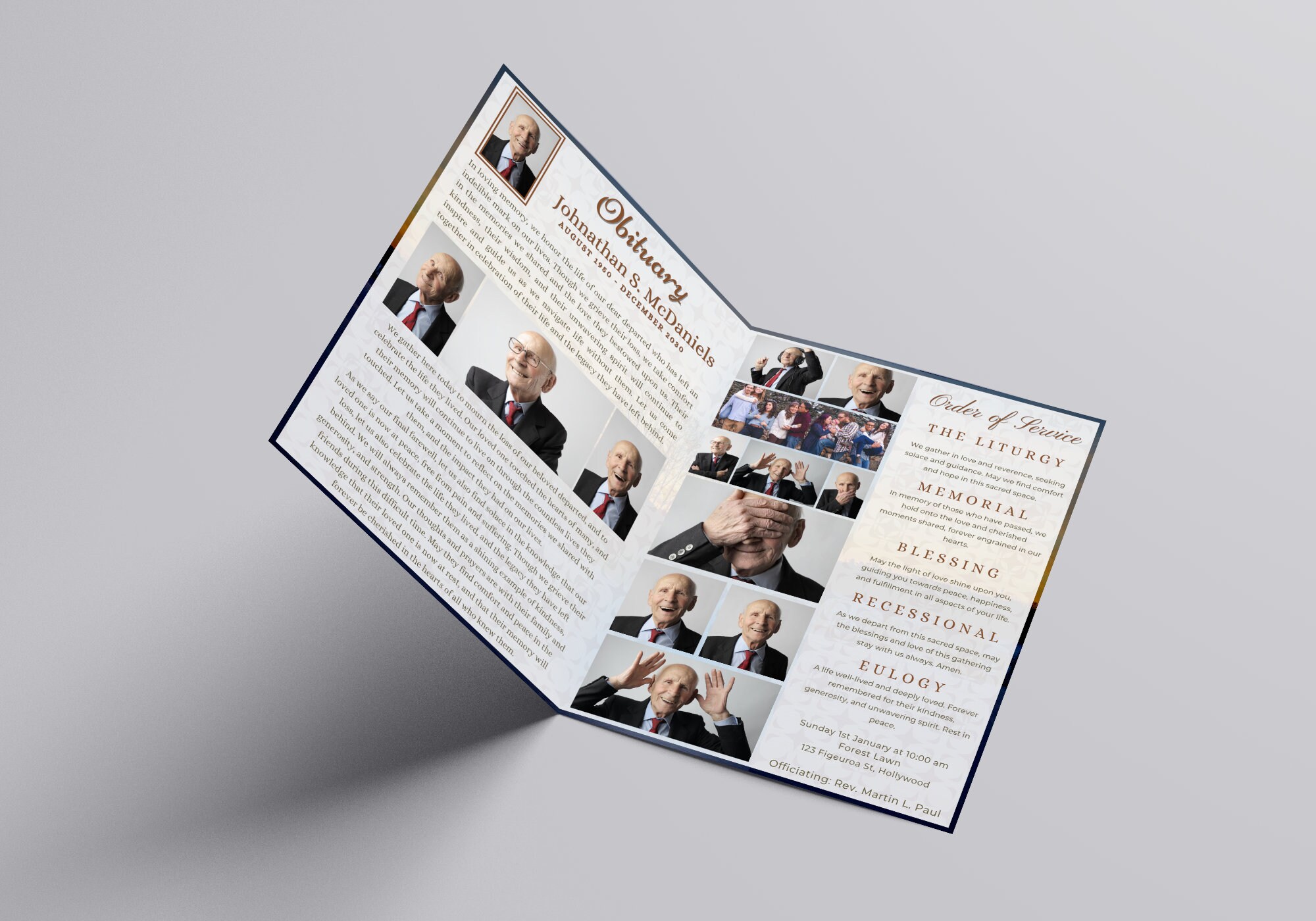 Folding Funeral Brochure - Snowy Sunset Obituary Template Design ...