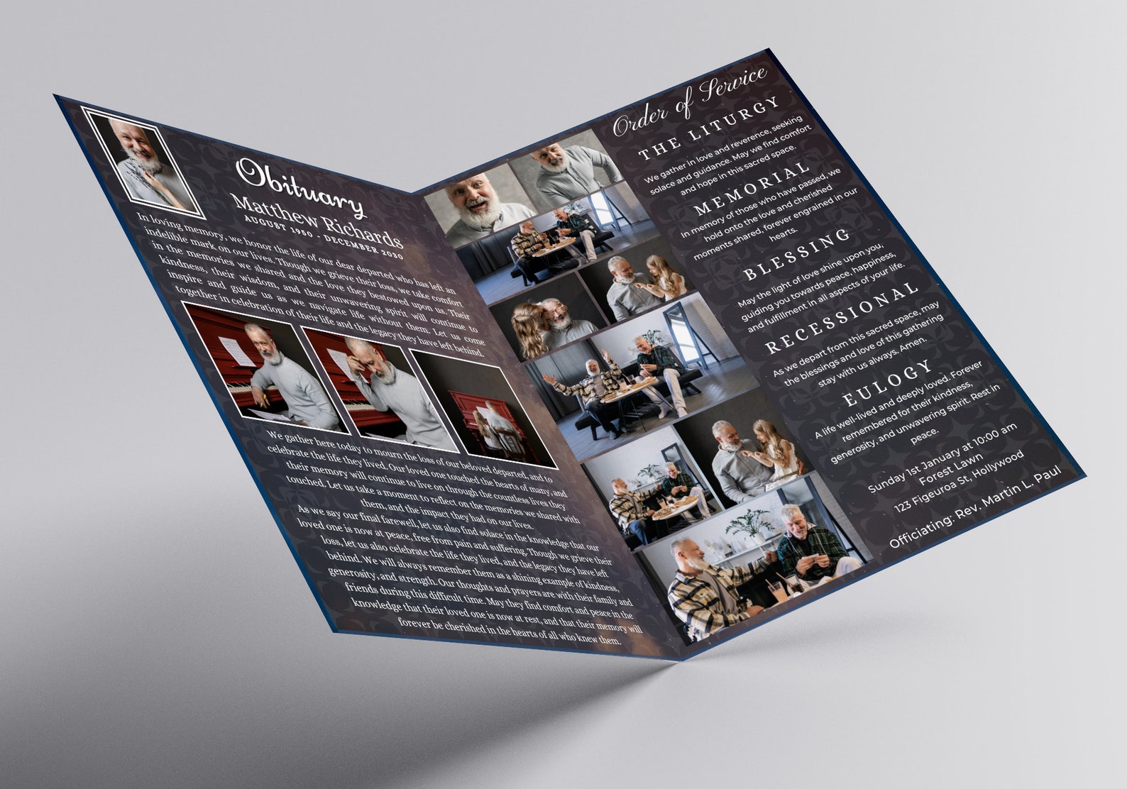Funeral Program Bi-fold Brochure - Full Image Obituary Template Design ...