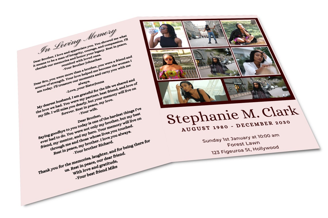 Funeral Program Template | Light Pink Square Grid Photo Collage | 4 ...