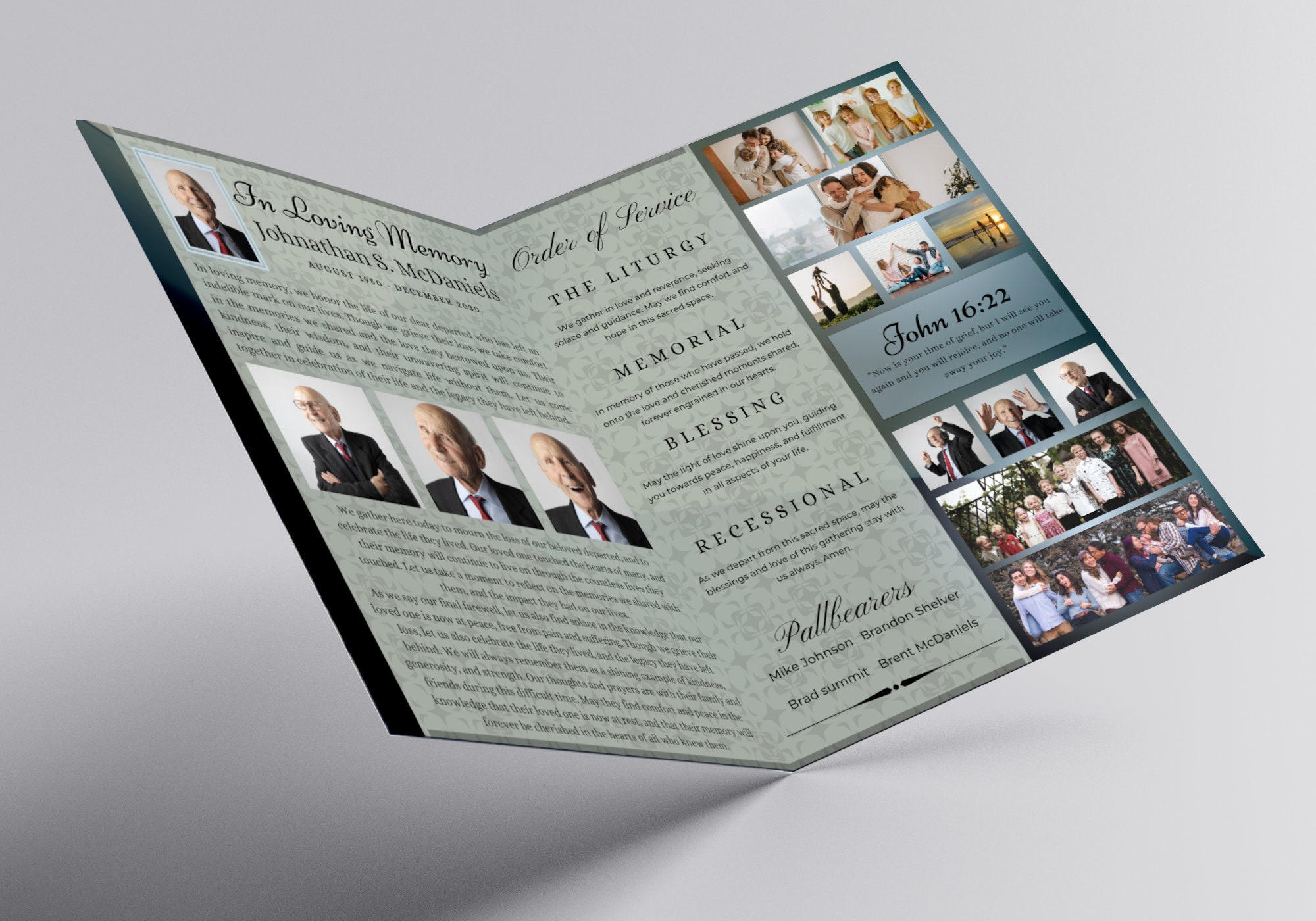 Funeral Program Bi-fold Brochure Template Design - Self Editable Using ...