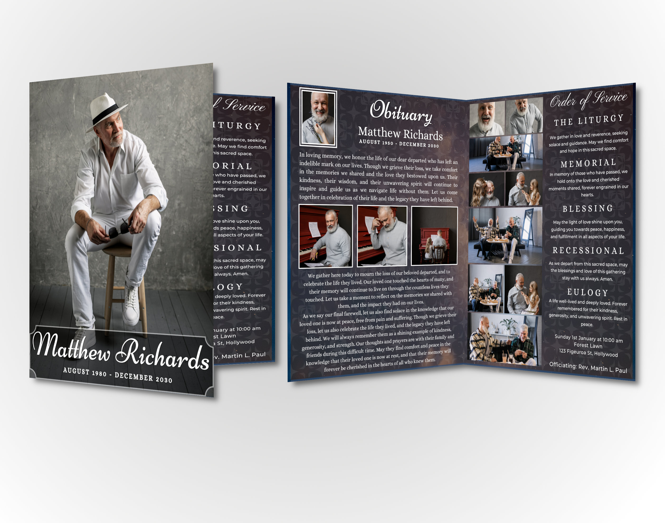 Funeral Program Bi-fold Brochure - Full Image Obituary Template Design ...