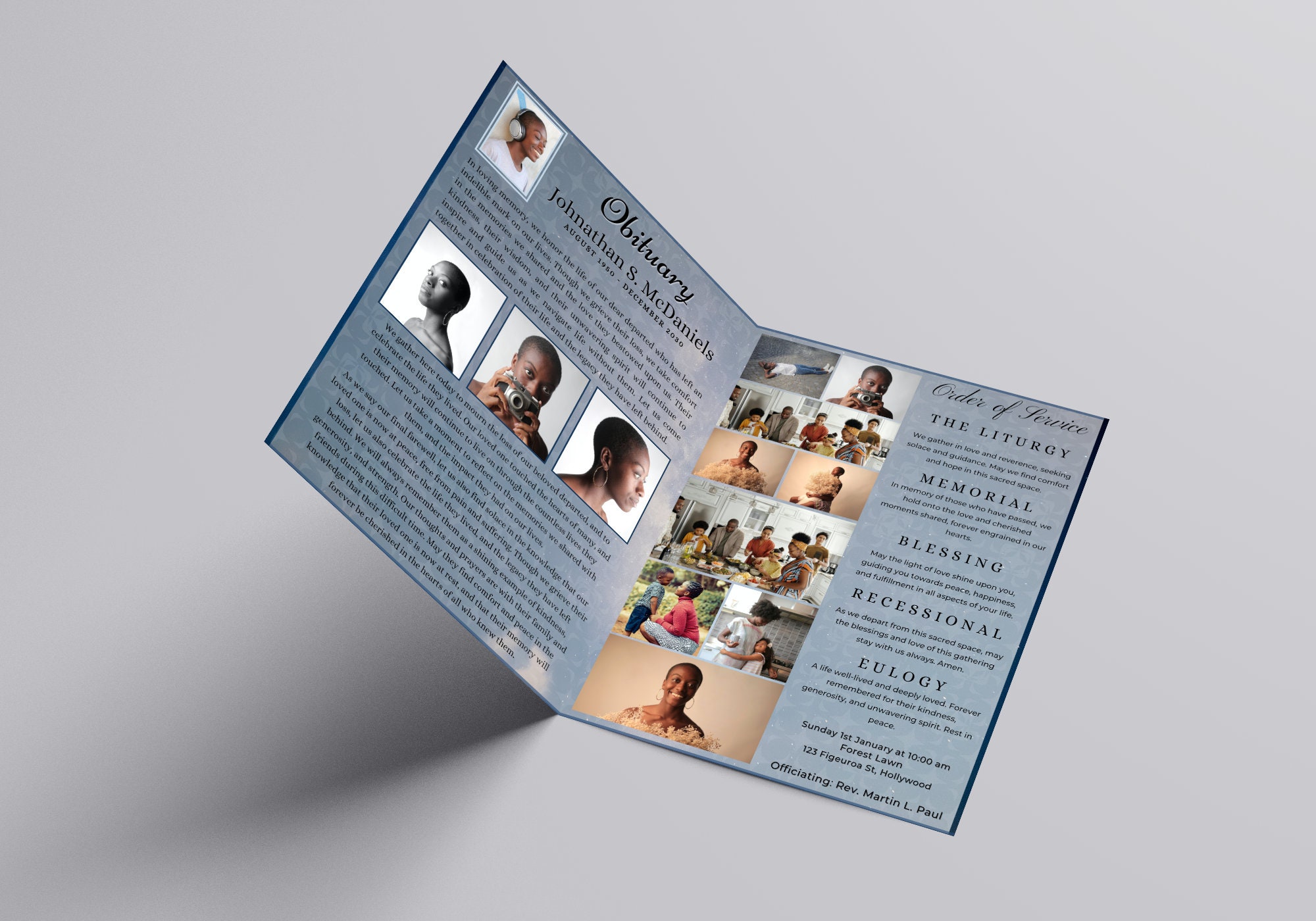 Funeral Program Bi-fold Brochure - Night Sky Obituary Template Design ...