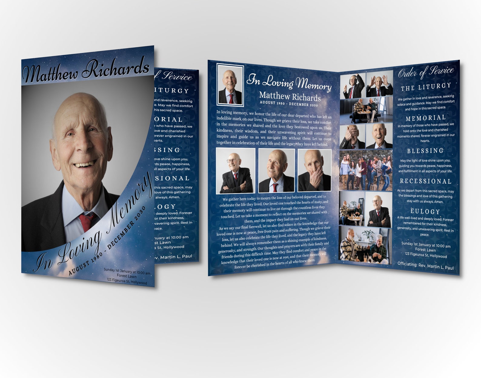 Funeral Program Bi-fold Brochure - Keepsake Obituary Template Design ...